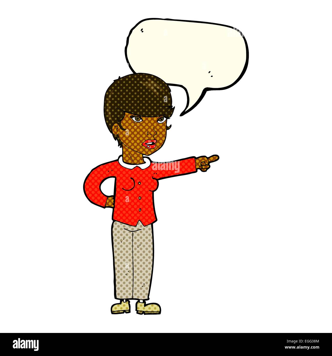 Cartoon Woman Pointing Finger Of Blame With Speech Bubble Stock Vector