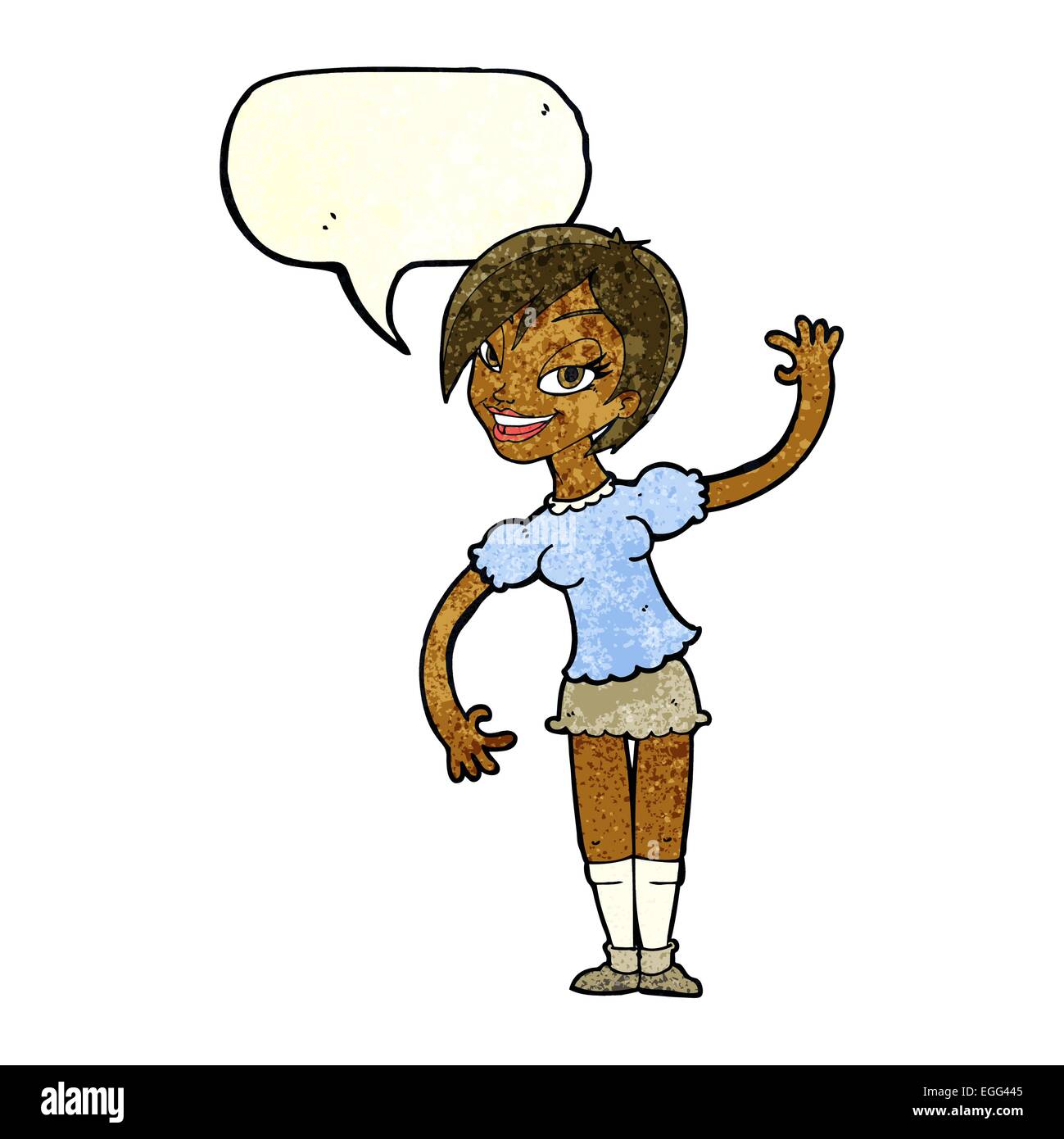 cartoon girl waving with speech bubble Stock Vector Image & Art - Alamy