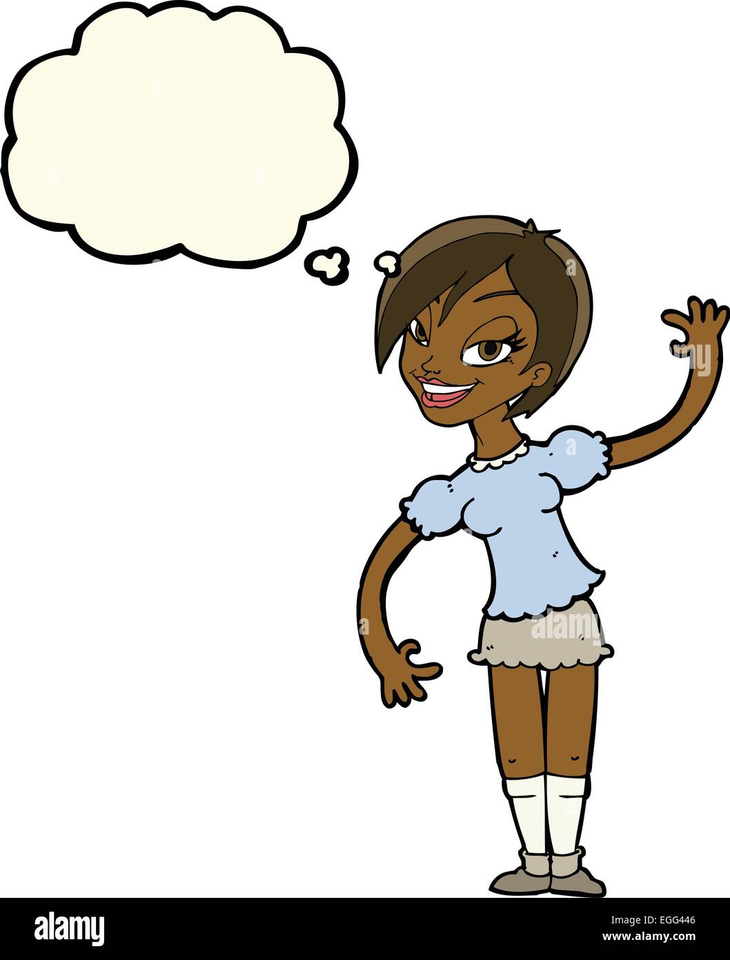cartoon girl waving with thought bubble Stock Vector Image & Art - Alamy