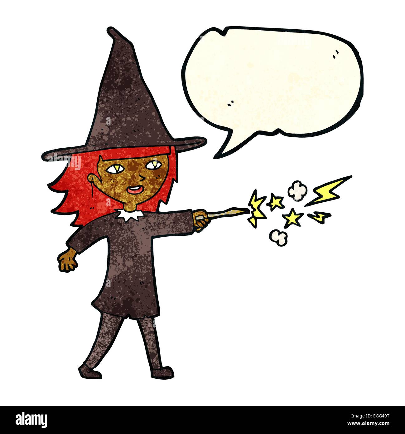 cartoon witch girl casting spell with speech bubble Stock Vector Image ...