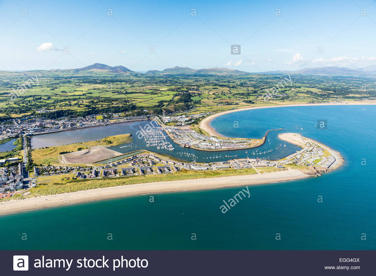 Aerial photograph Pwllheli marina harbour, Gwynedd, North Wales Stock ...