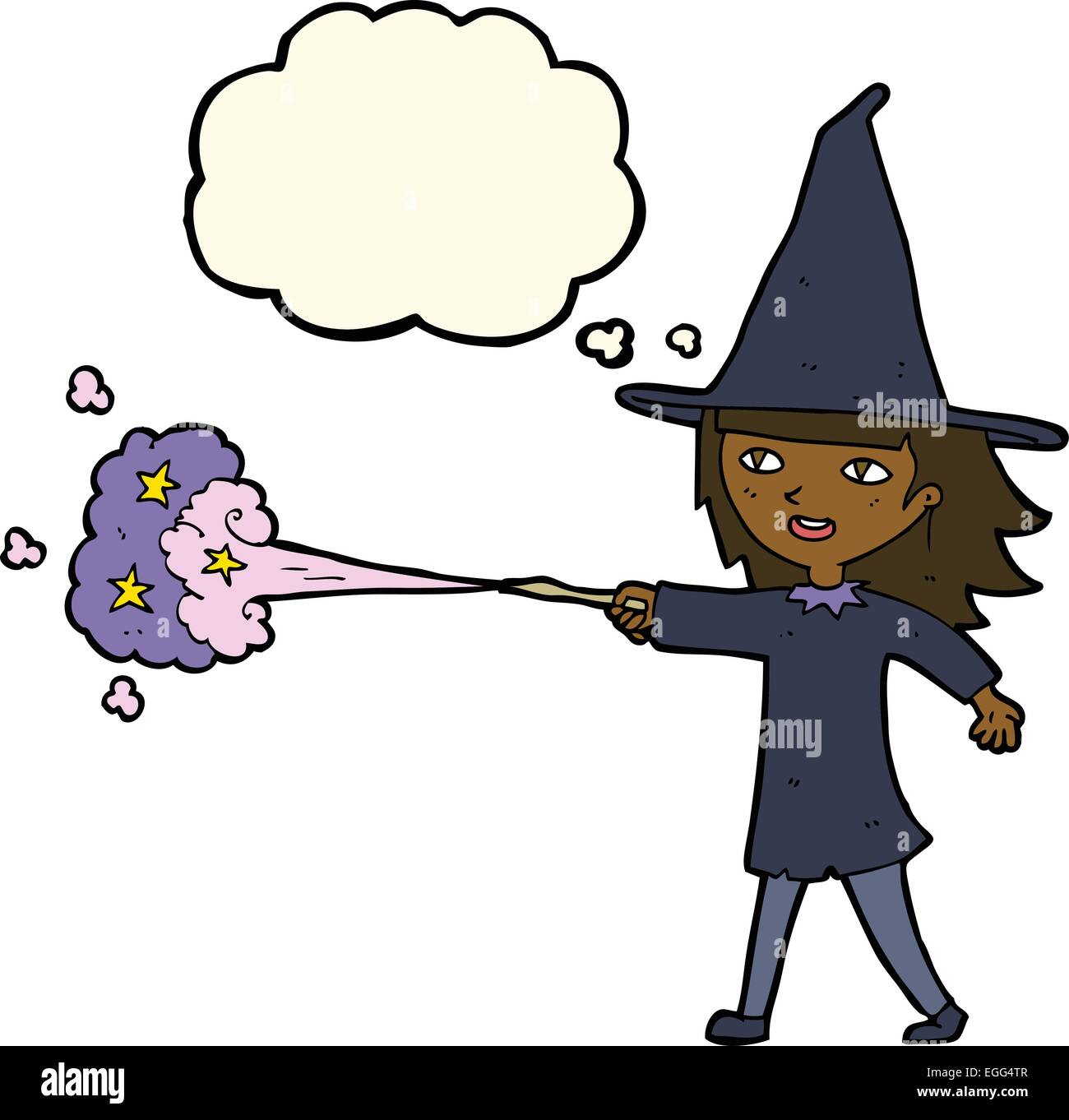 cartoon witch girl casting spell with thought bubble Stock Vector Image ...