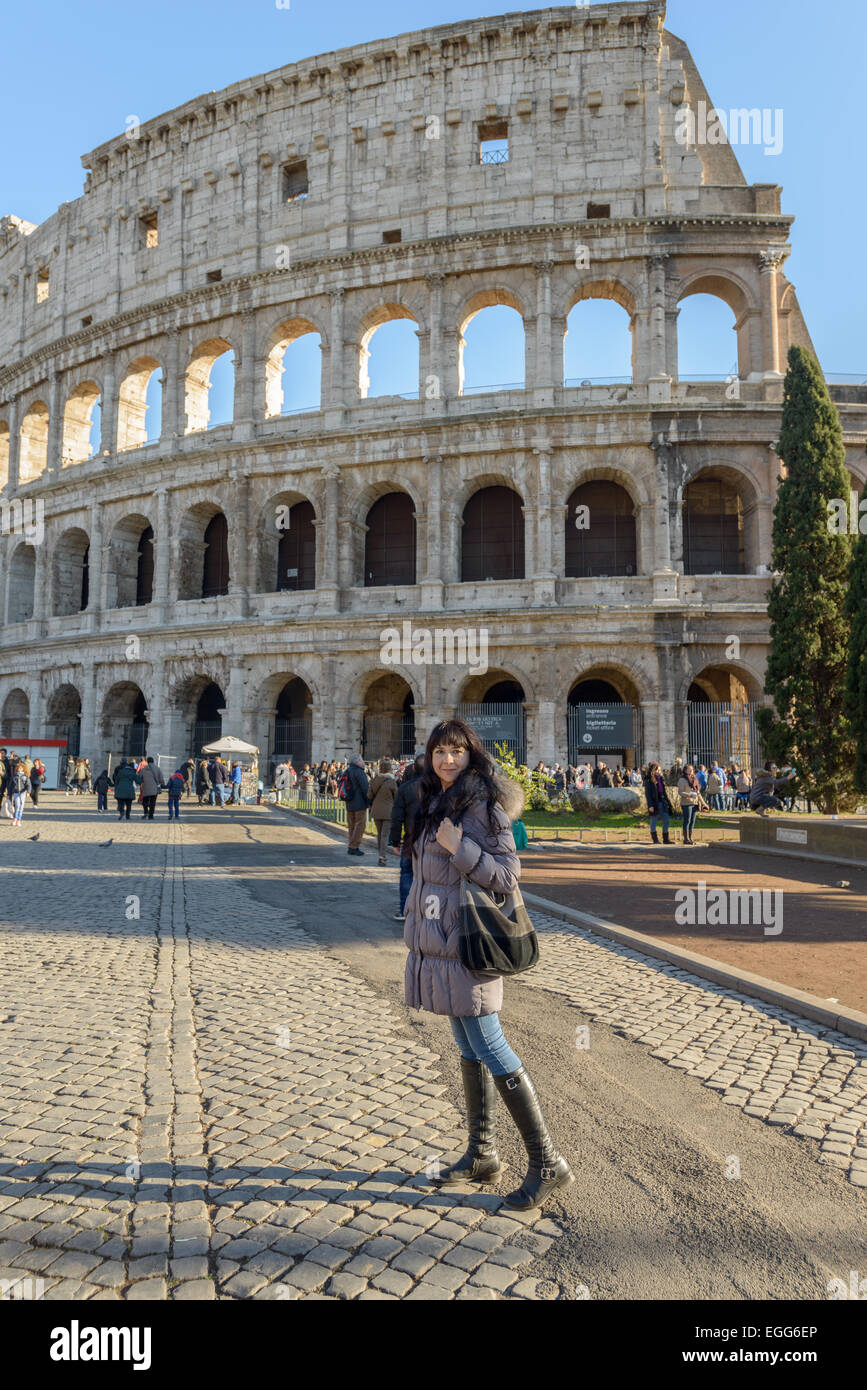 Portrait of a nice girl in Rome italy, coliseum in background Stock ...