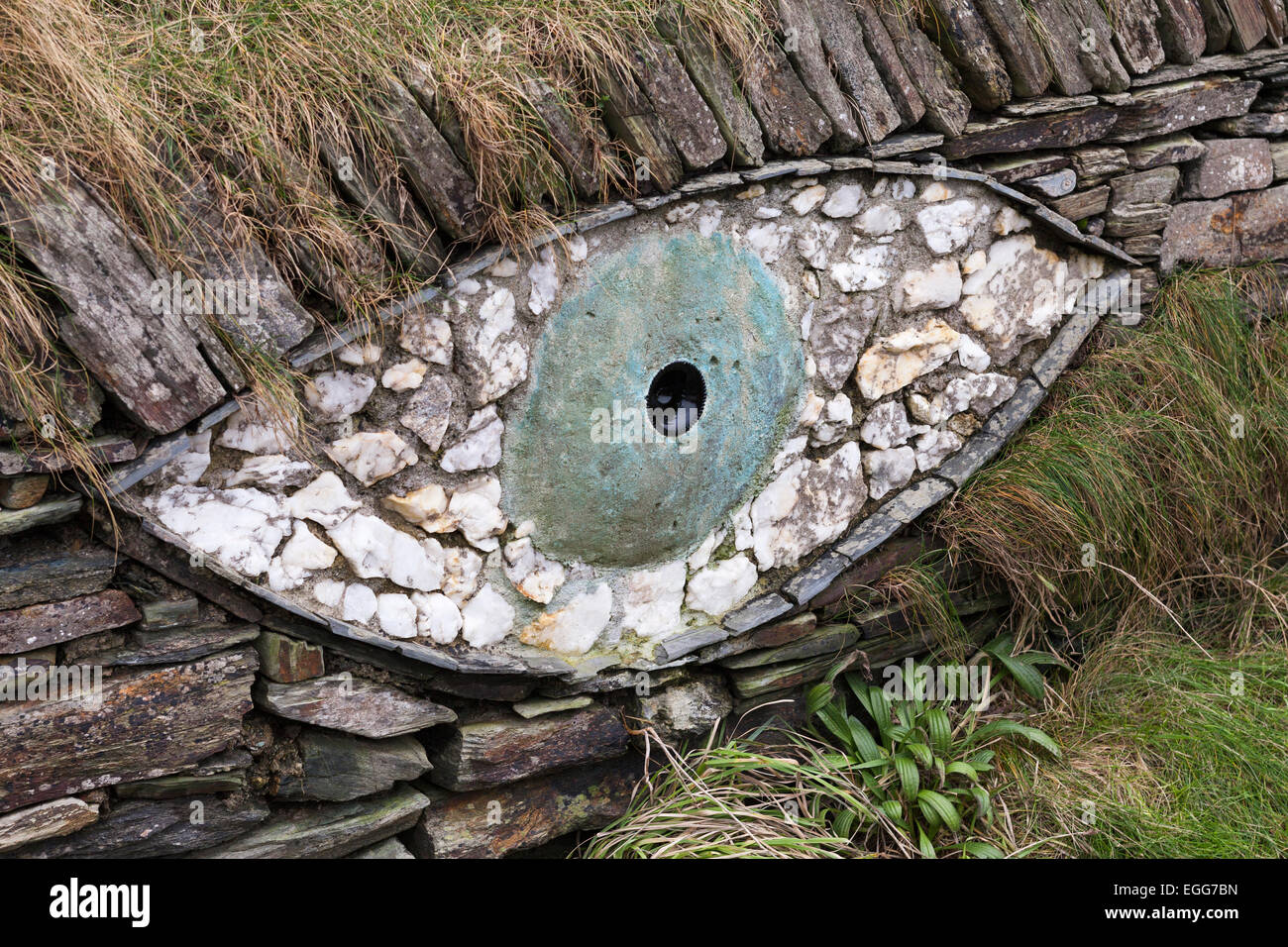 Eye design in stone wall, Cornwall, England, UK Stock Photo - Alamy