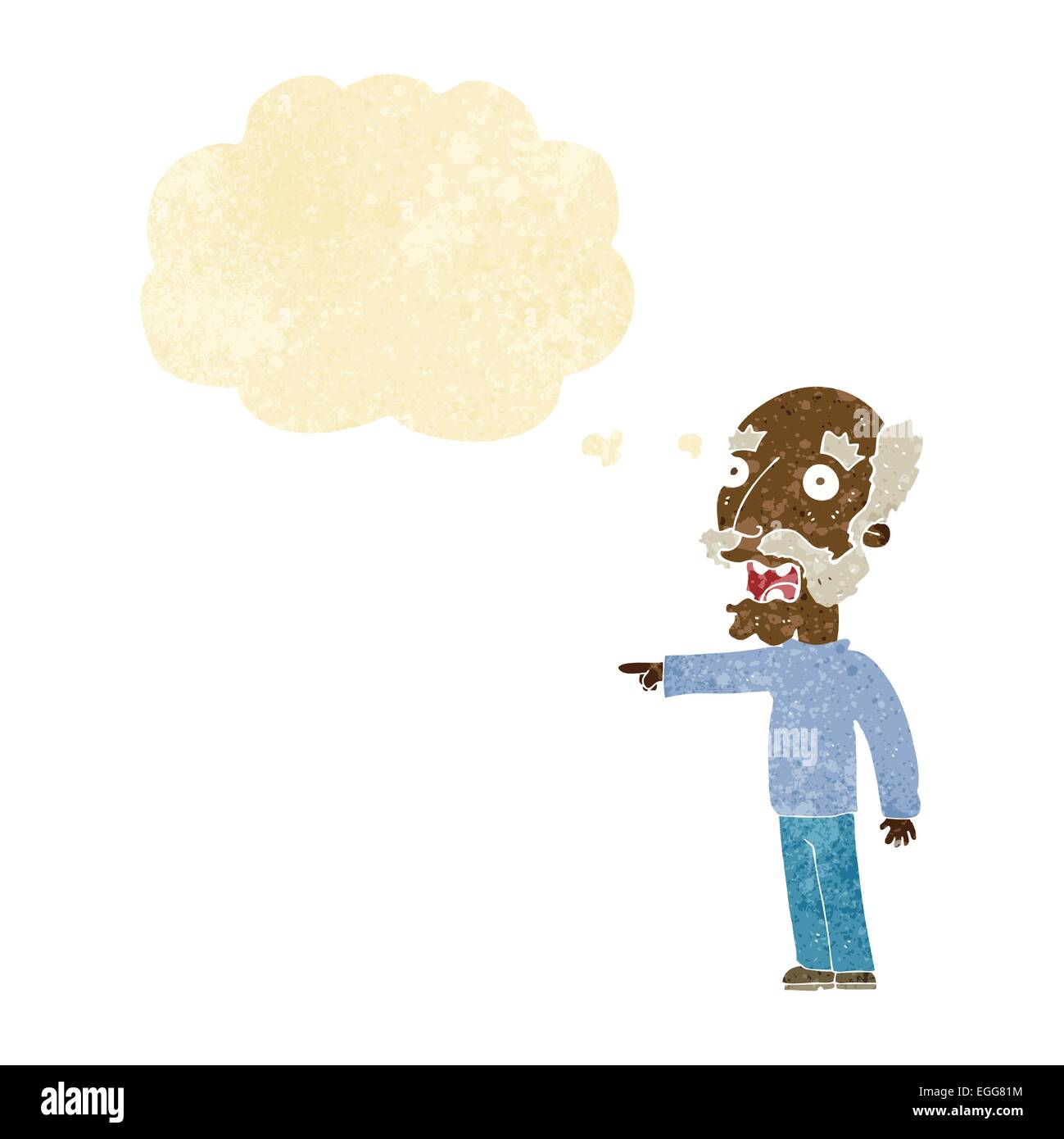 cartoon scared old man pointing with thought bubble Stock Vector Image ...
