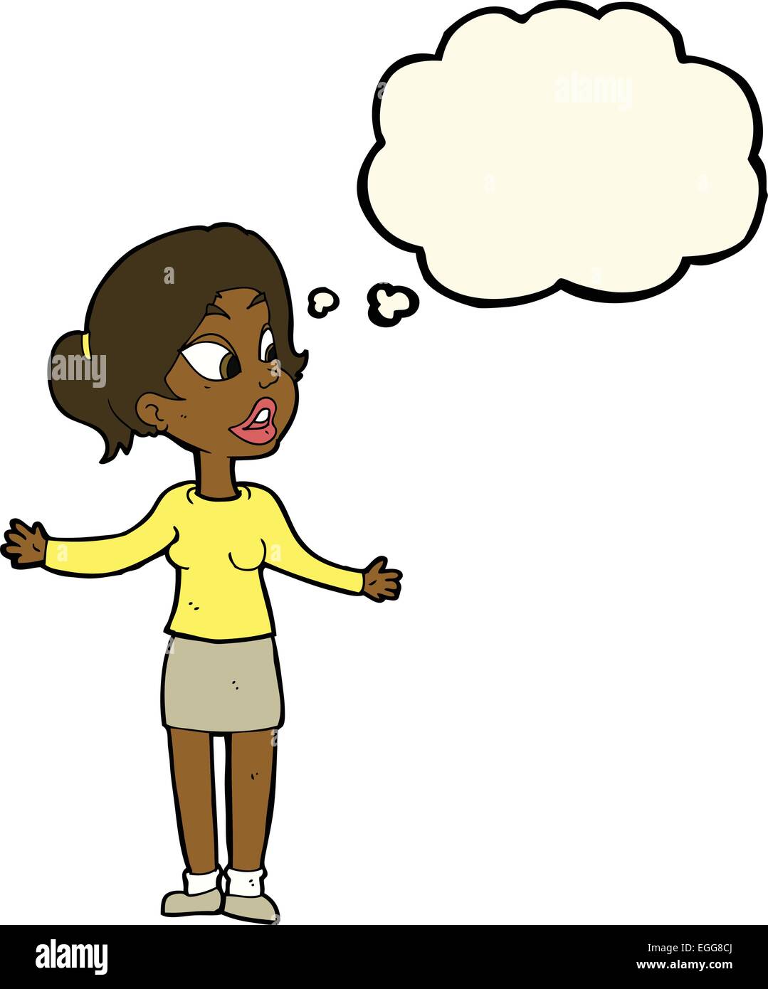 cartoon pretty woman explaining something with thought bubble Stock ...