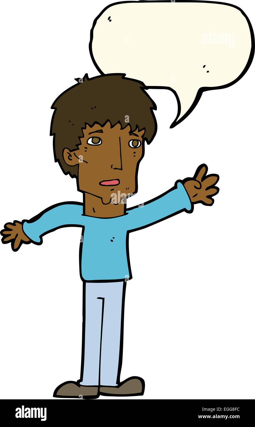 cartoon worried man reaching out with speech bubble Stock Vector Image ...