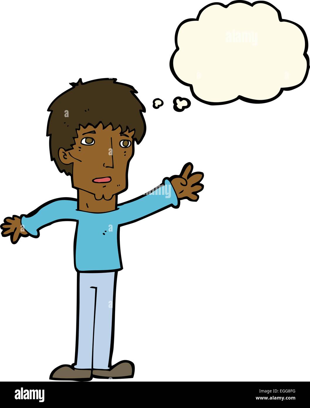 cartoon worried man reaching out with thought bubble Stock Vector Image ...