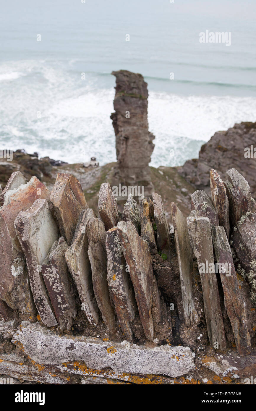 Stone wall and slate quarry, Cornwall, England, UK Stock Photo - Alamy