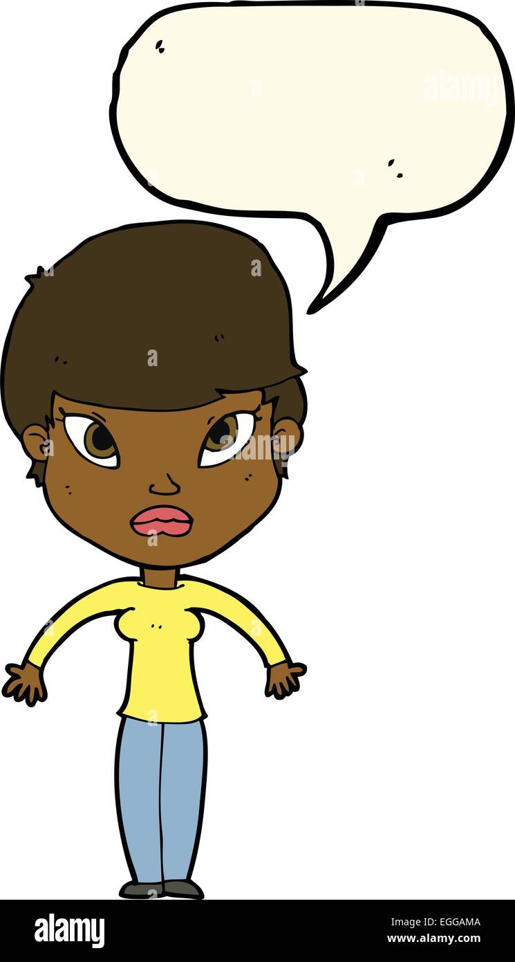 cartoon woman shrugging shoulders with speech bubble Stock Vector Image ...