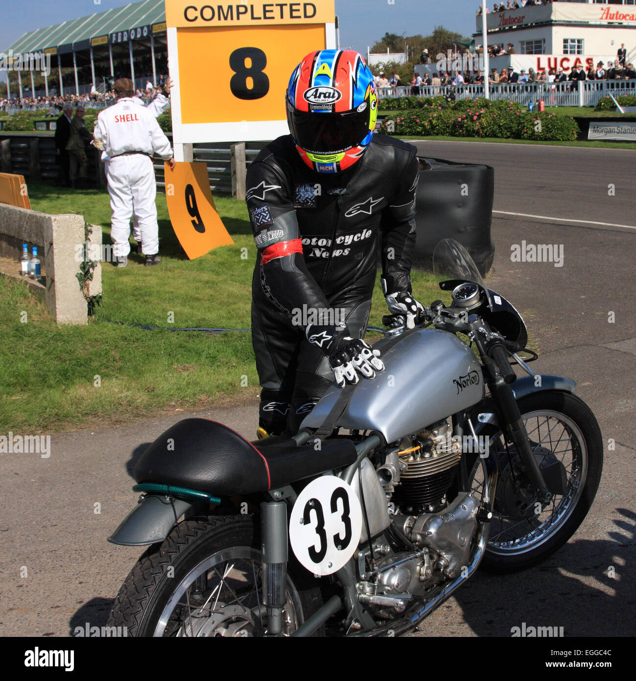 Michael Neeves parks his 1953 Norton Dominator 8 minutes into Race 1 of ...