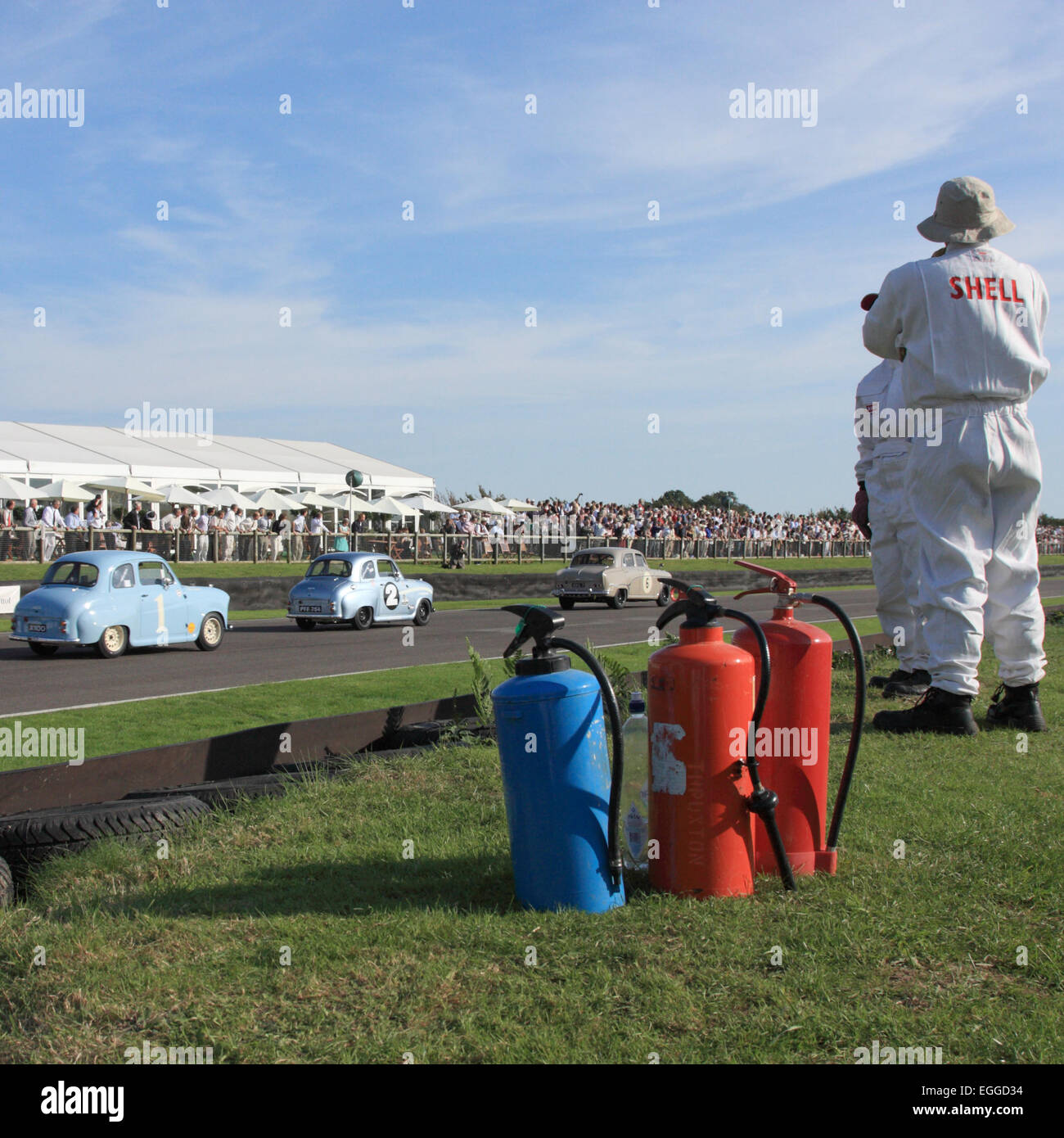 Fire marshals on the main straight at the annual Goodwood Revival ...