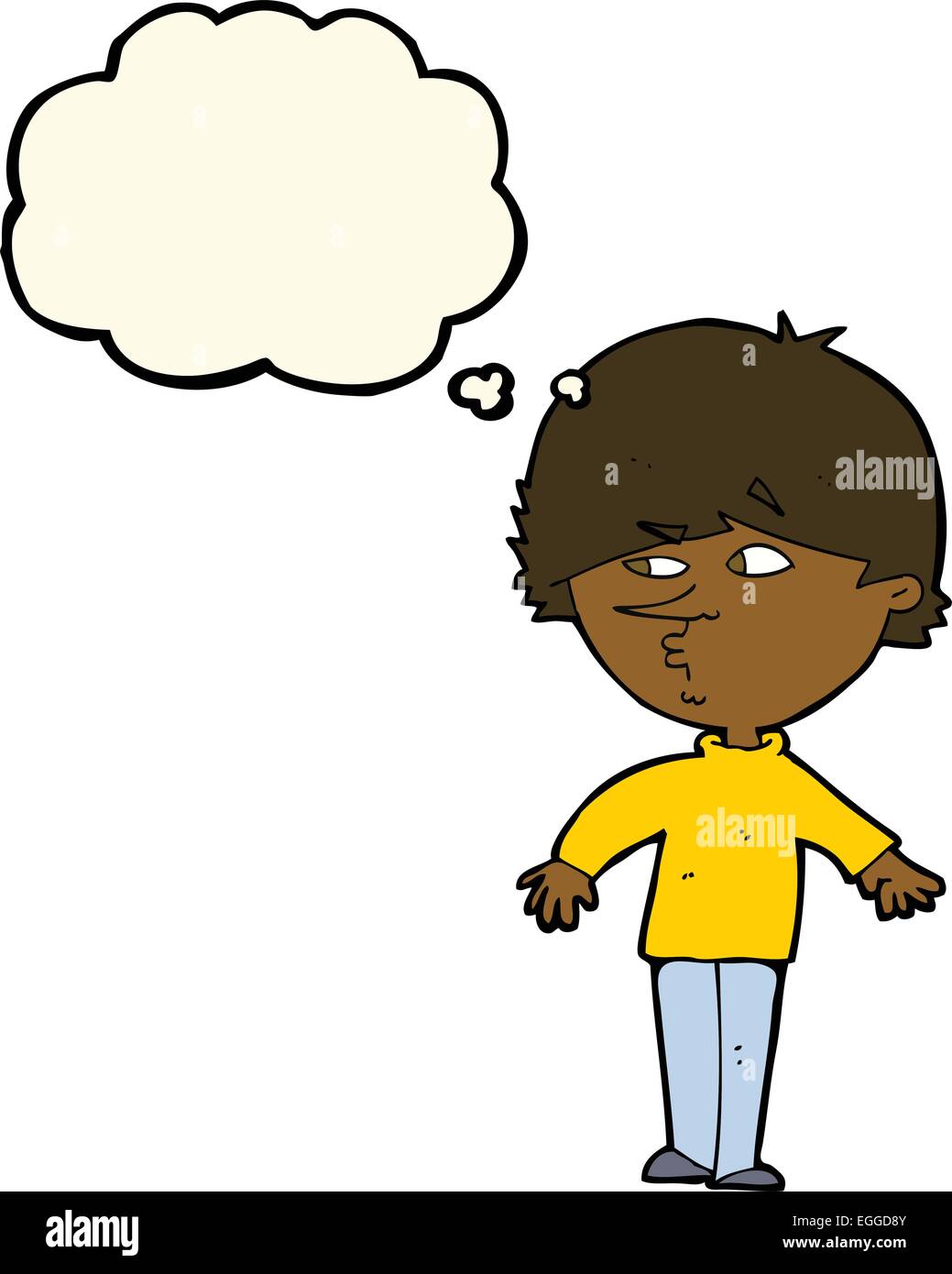 cartoon suspicious man looking over shoulder with thought bubble Stock ...