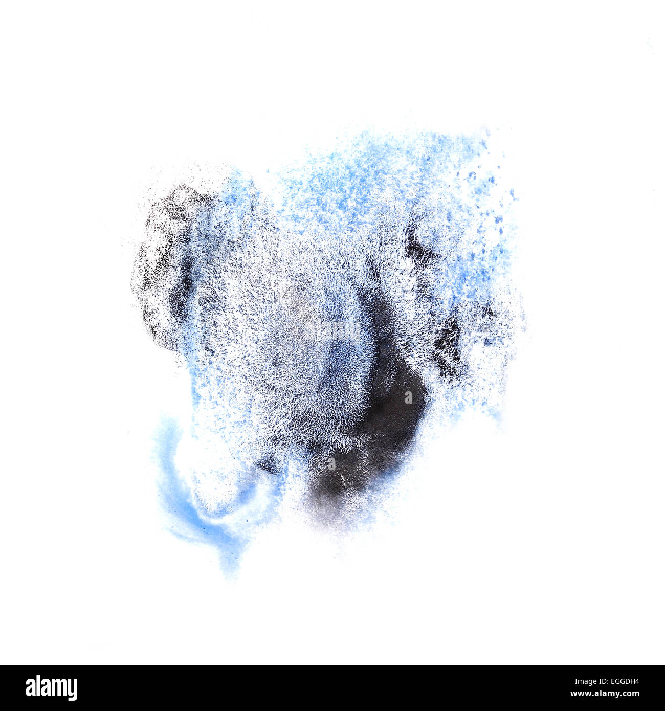 ink blot black, blue splatter background isolated on white hand Stock ...