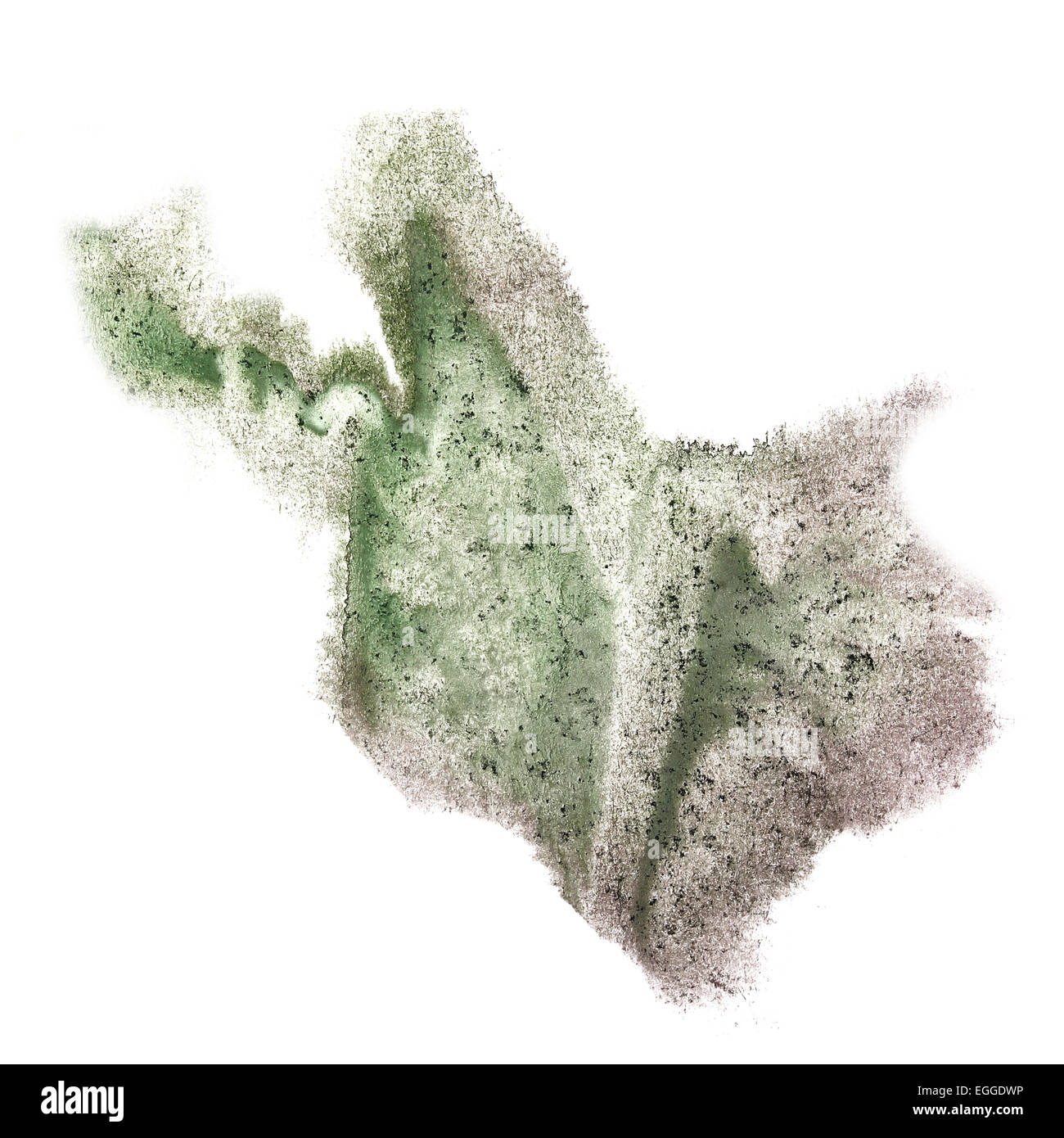 ink blot green, black splatter background isolated on white hand Stock ...