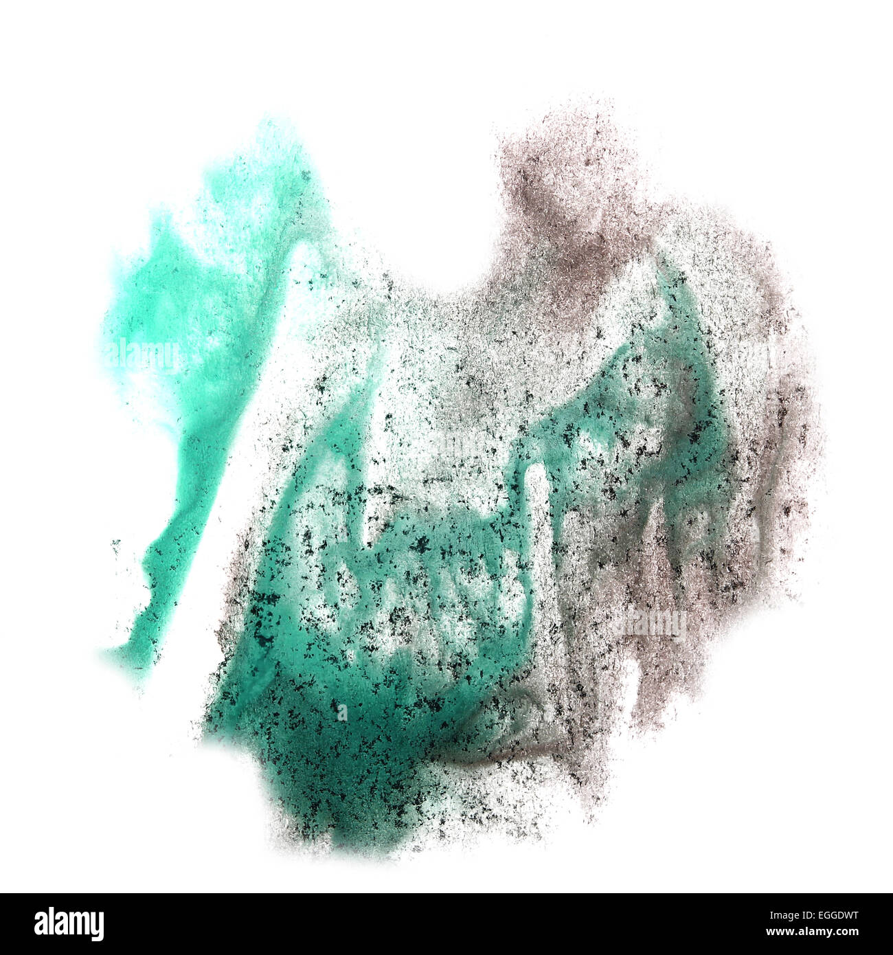 ink blot green, gray splatter background isolated on white hand Stock ...