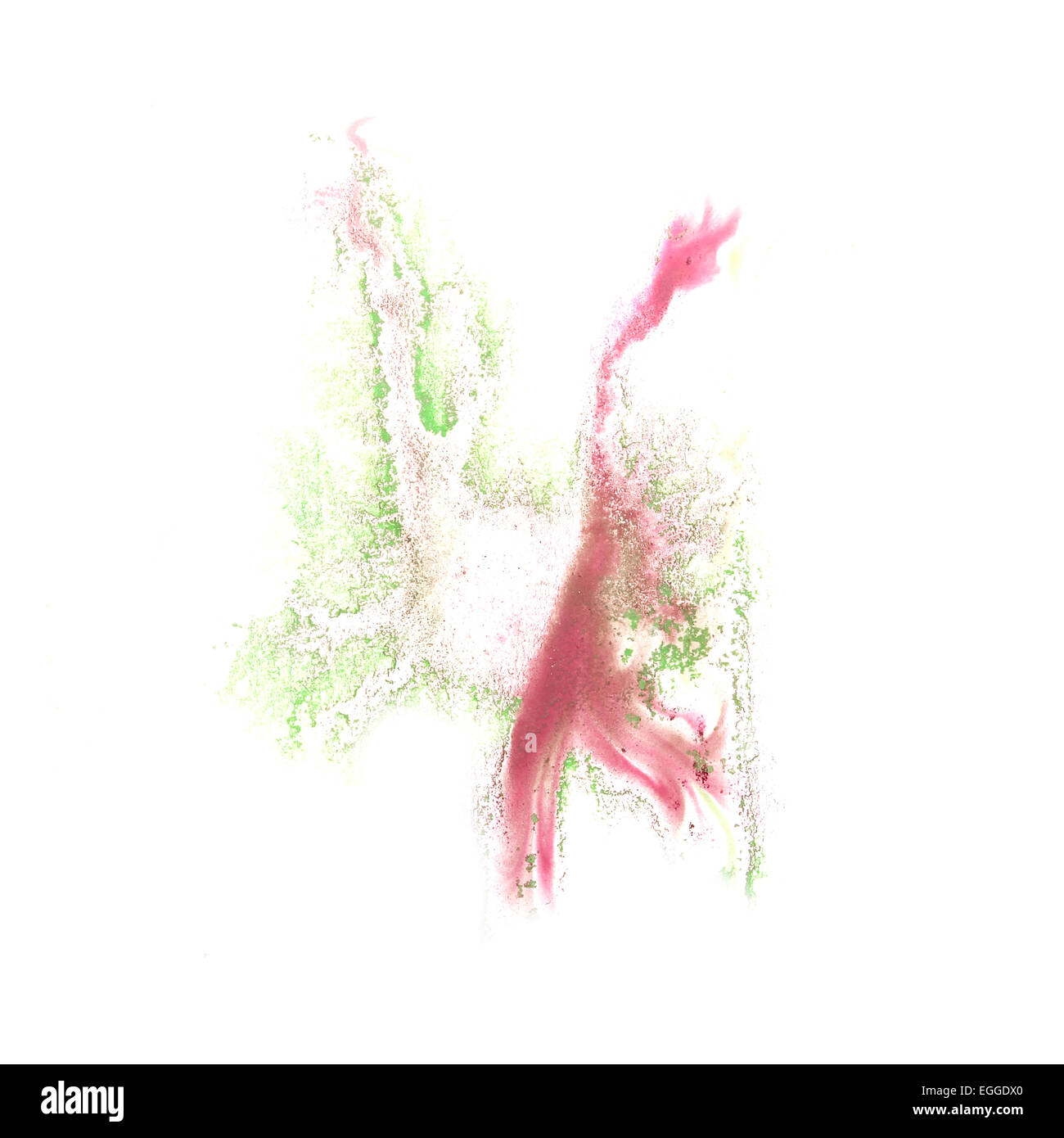 ink blot green, pink splatter background isolated on white hand Stock ...