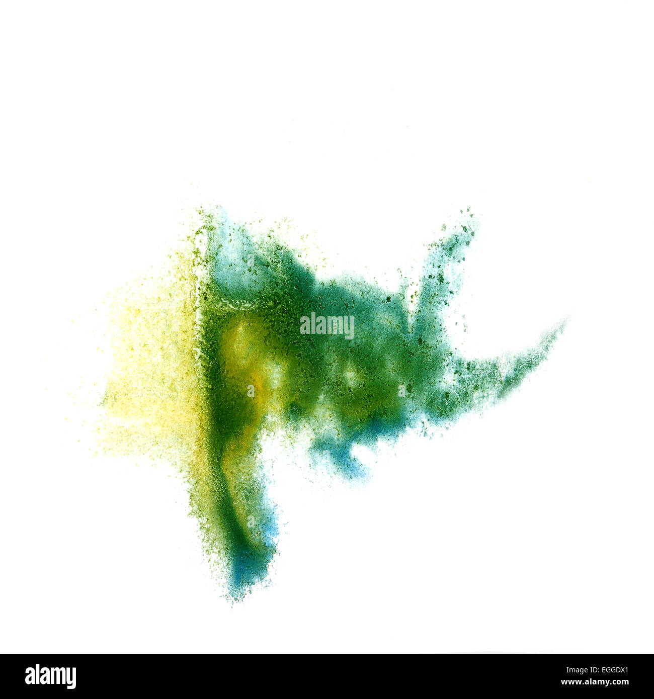 ink blot green, yellow splatter background isolated on white han Stock ...