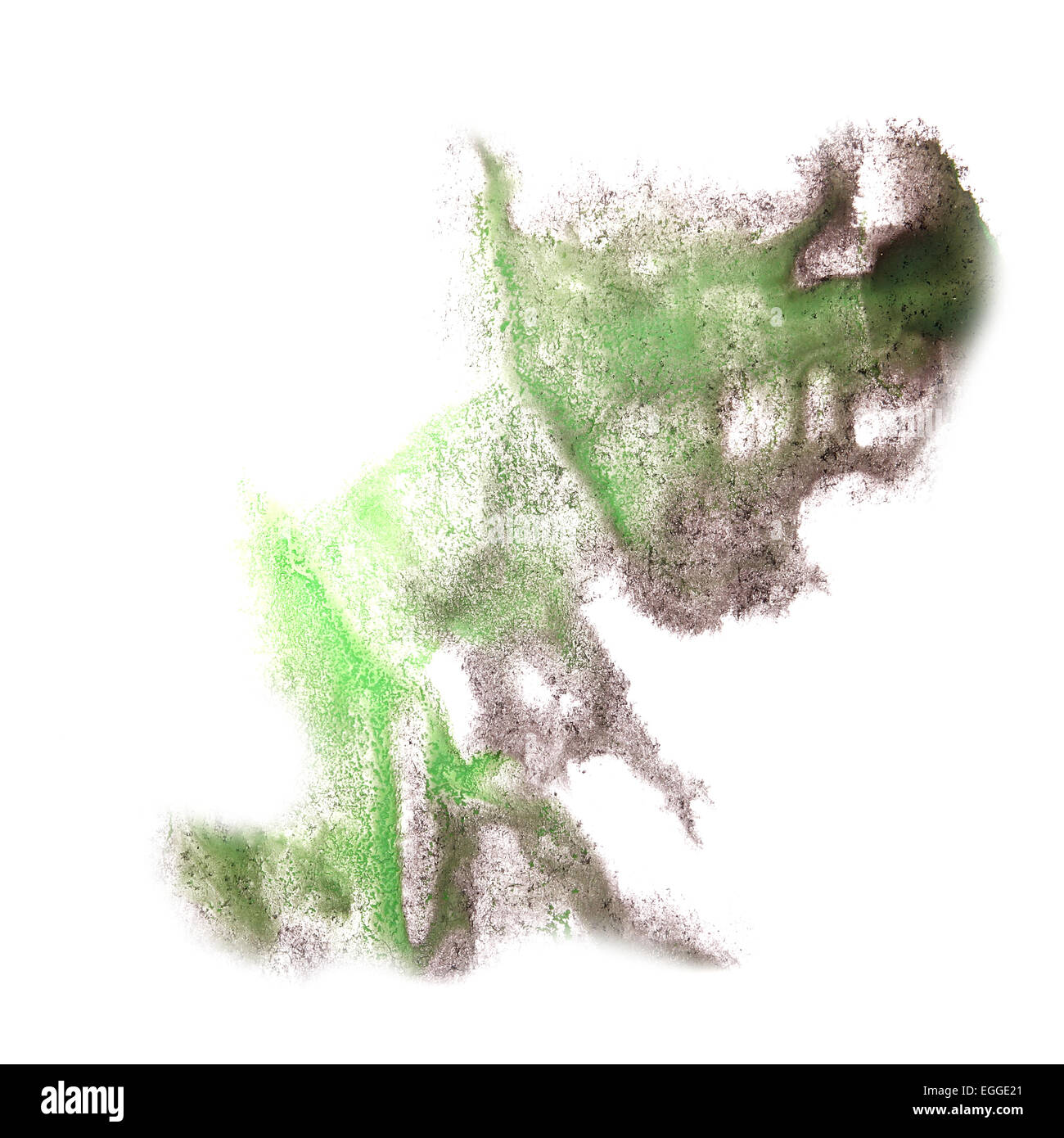 ink blot splatter green, black background isolated on white hand Stock ...