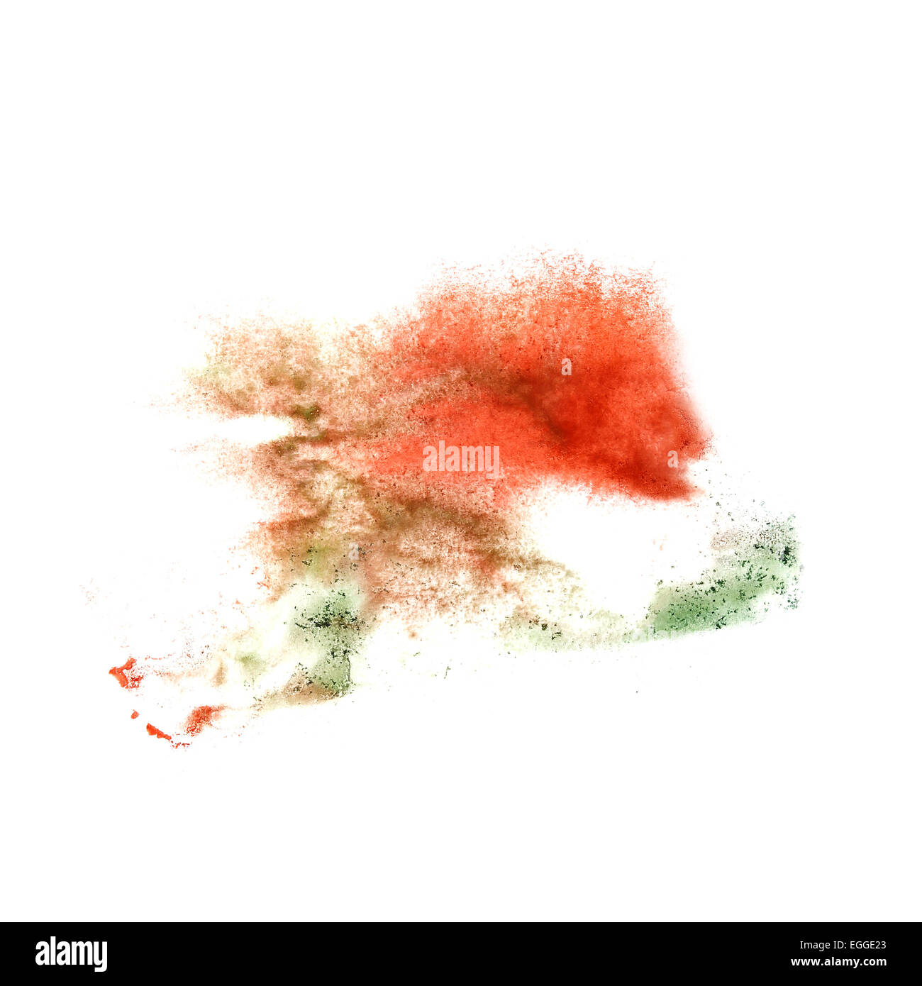 ink blot splatter green, red background isolated on white hand p Stock ...