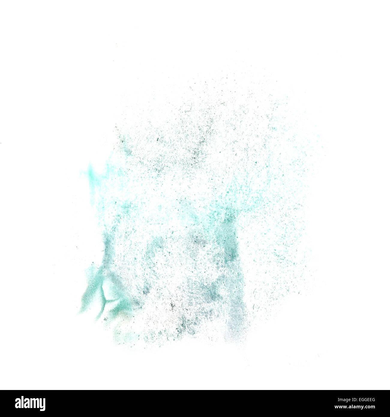 ink blot turquoise splatter background isolated on white hand pa Stock ...