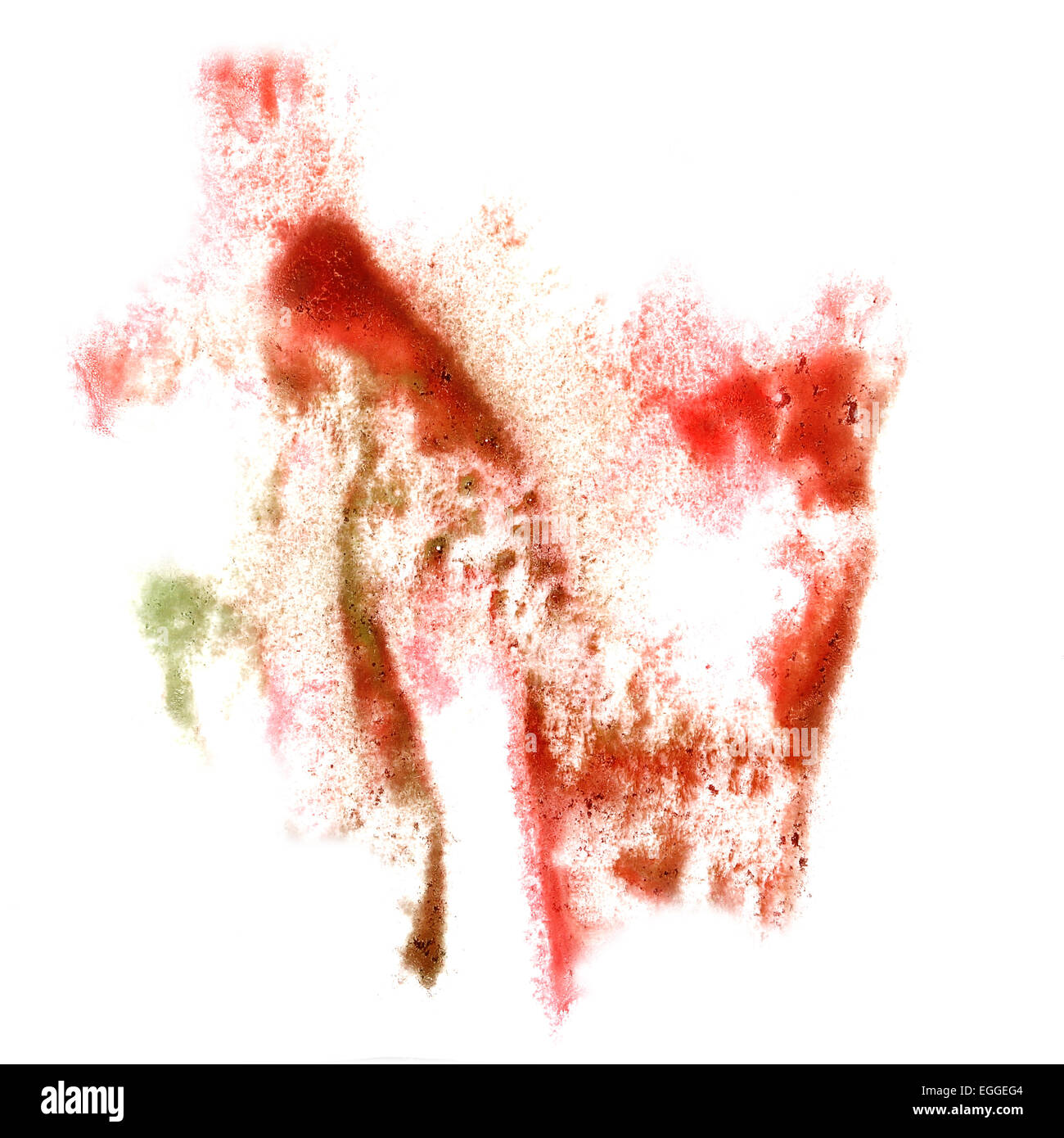 ink cherry, green blot splatter background isolated on white han Stock ...