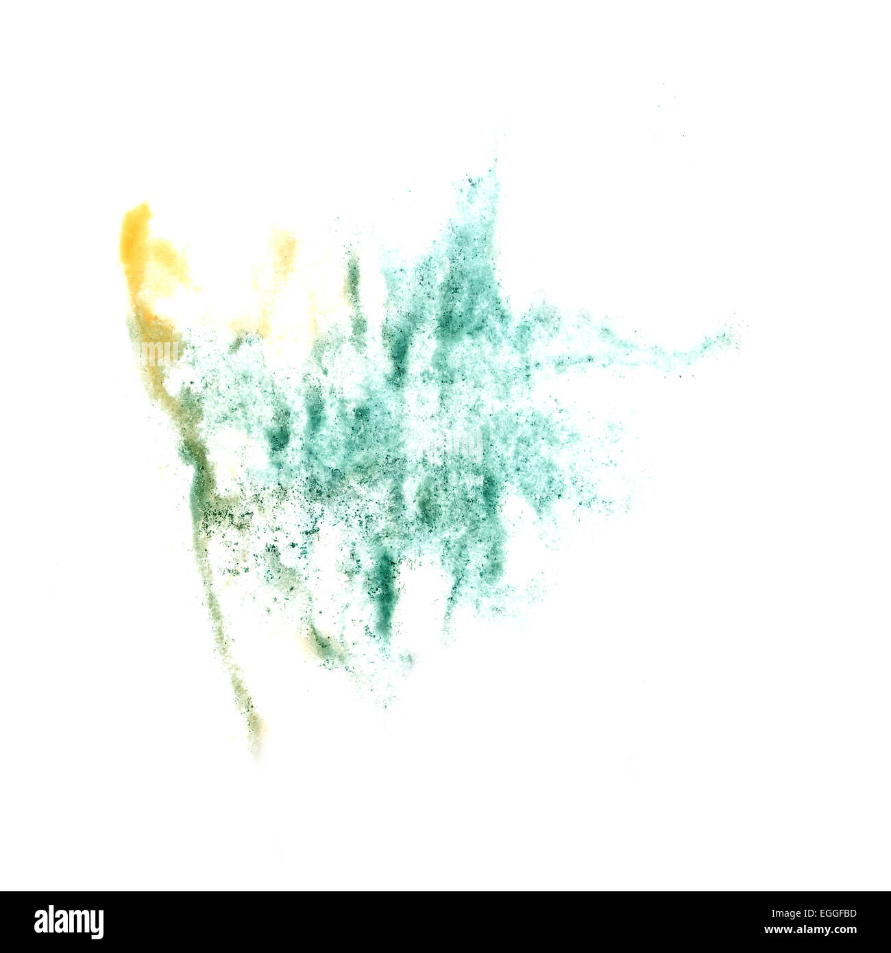 ink yellow, turquoise blot splatter background isolated on white Stock ...