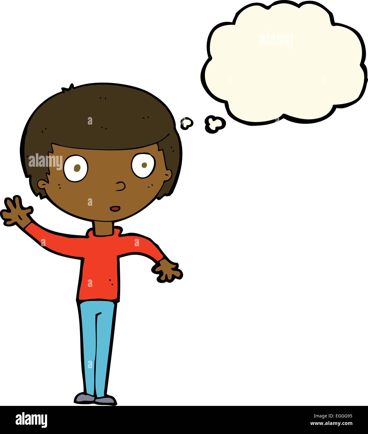 cartoon waving boy with thought bubble Stock Vector Image & Art - Alamy