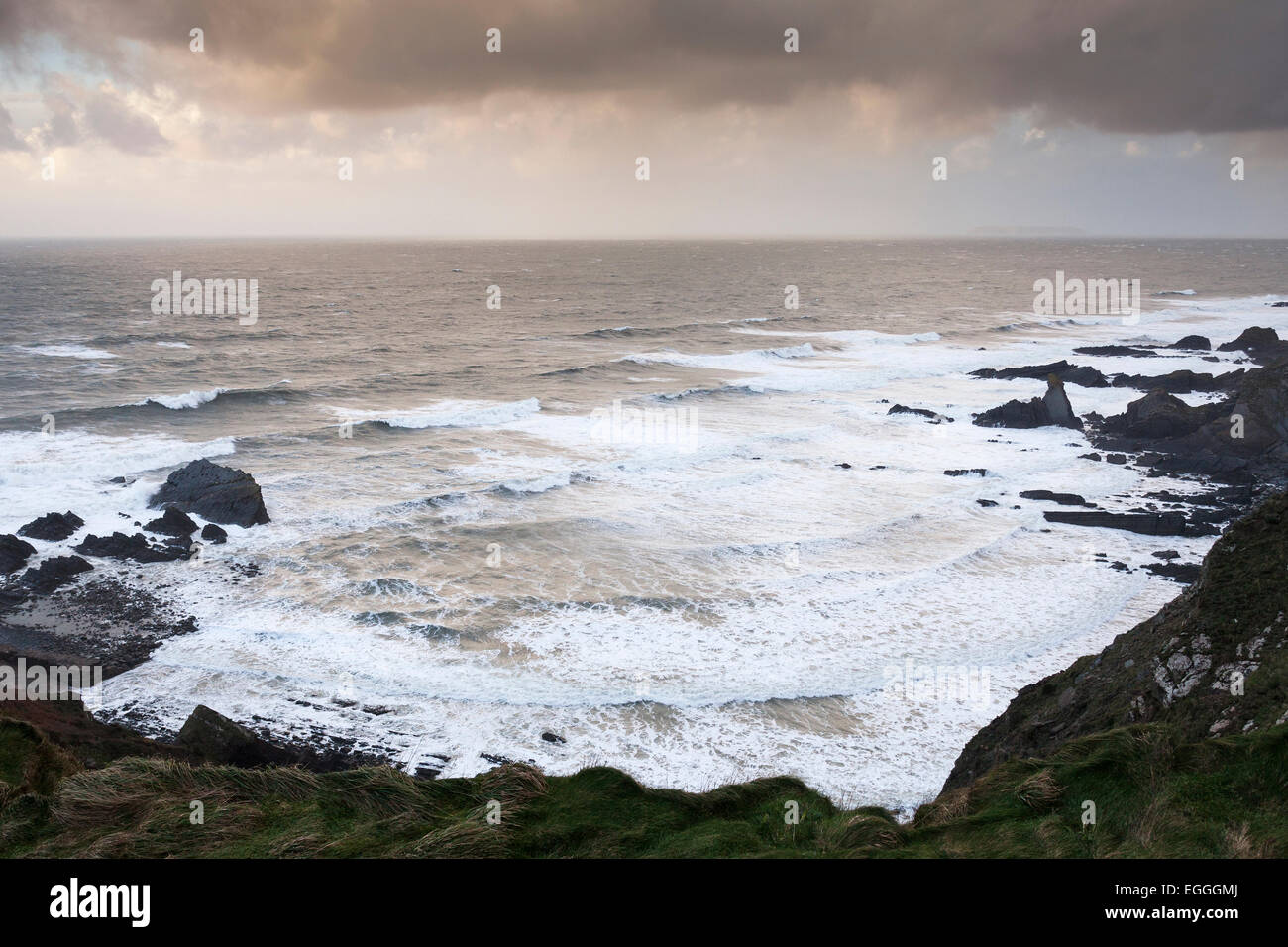 [Atlantic Ocean] and rocky coast, "Hartland Quay", Devon, England, UK ...