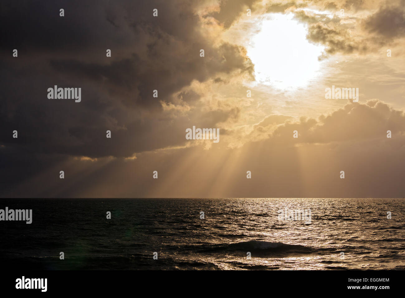 Dramatic Light with Sun Rays and Heavy Clouds above Mediterranean Sea ...