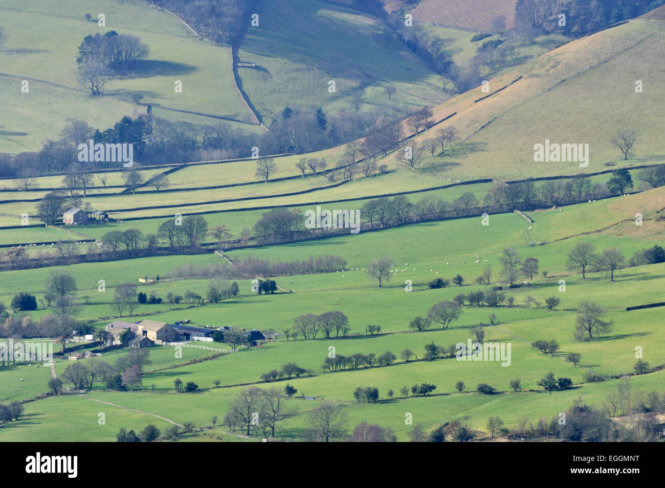 Aerial view of the Vale of Edale, Peak District, Derbyshire, UK. Image ...