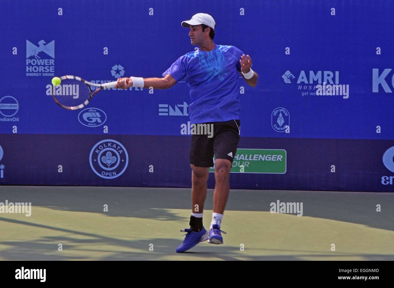 Indian tennis player, Yuki Bhambri in action against Spanish Tennis ...