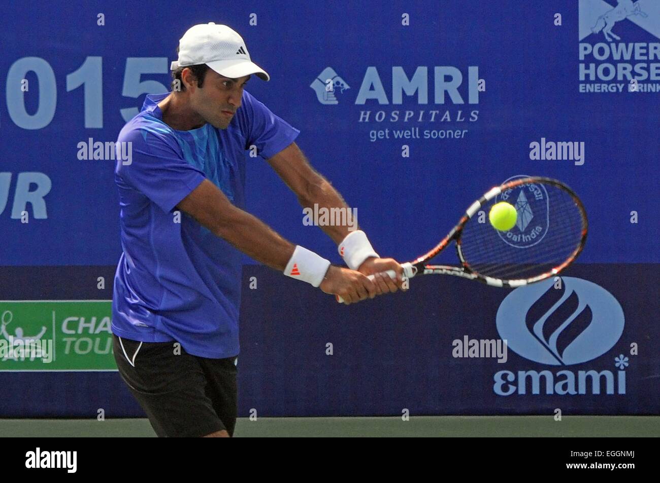 Indian tennis player, Yuki Bhambri in action against Spanish Tennis ...