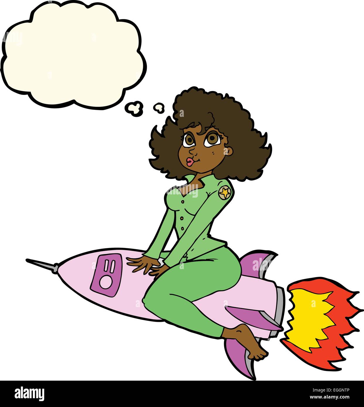 cartoon army pin up girl riding missile with thought bubble Stock ...