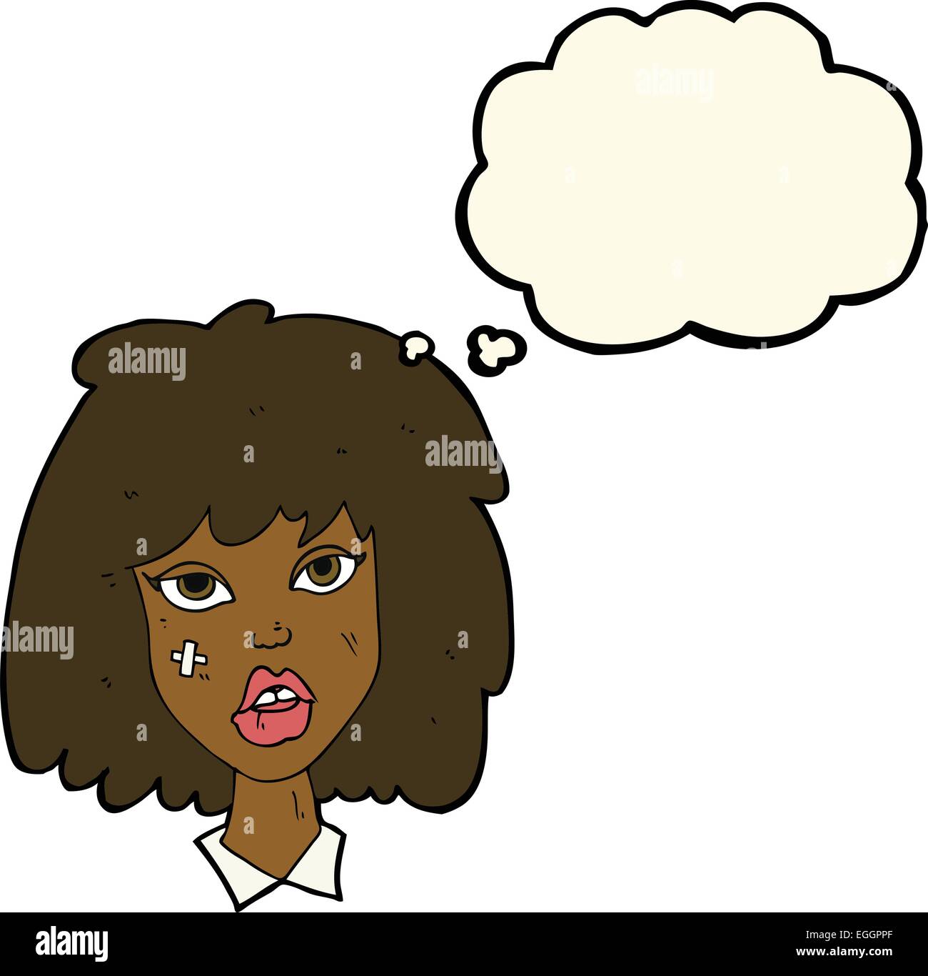 cartoon woman with bruised face with thought bubble Stock Vector Image ...