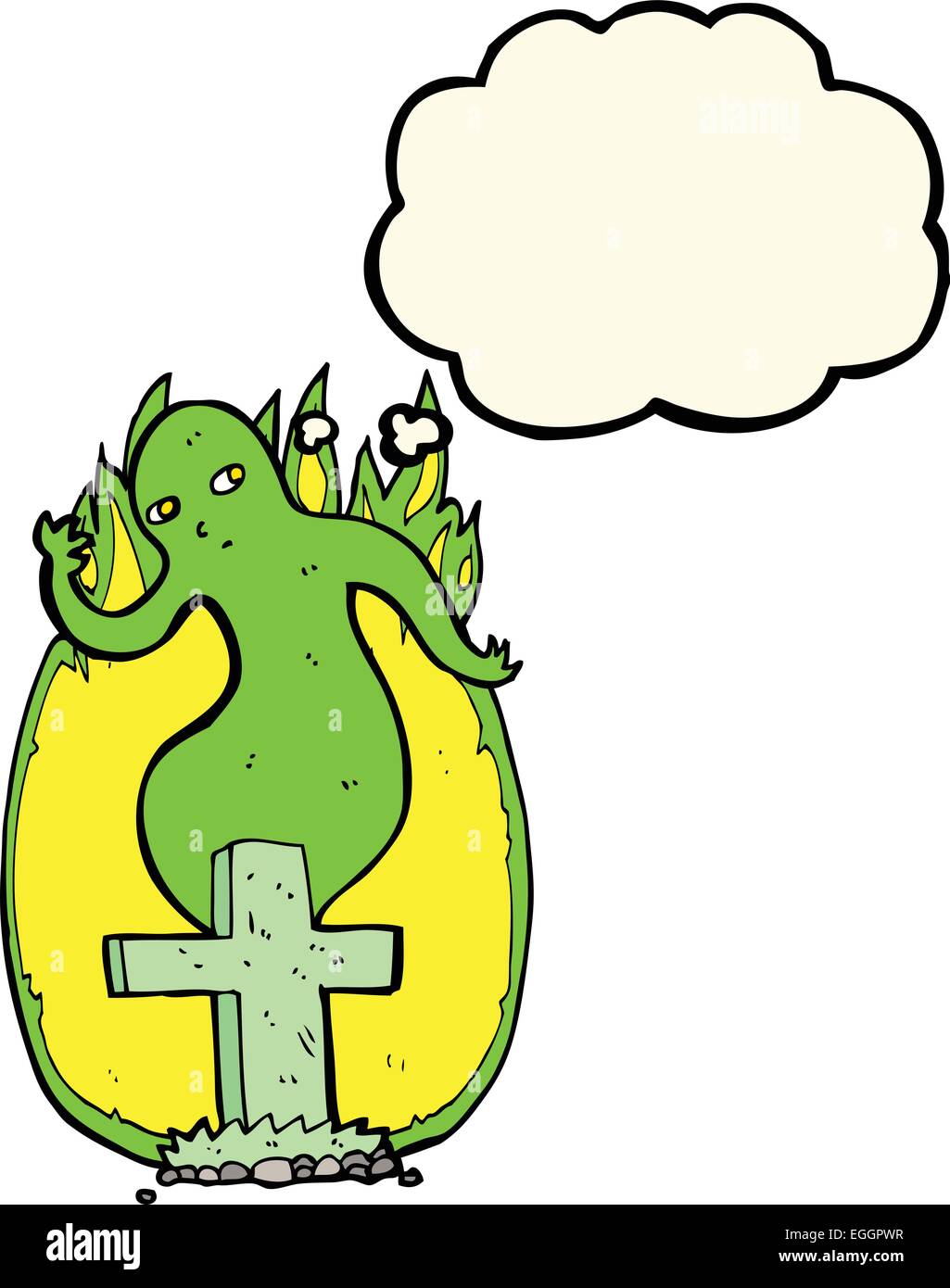 cartoon ghost rising from grave with thought bubble Stock Vector Image ...