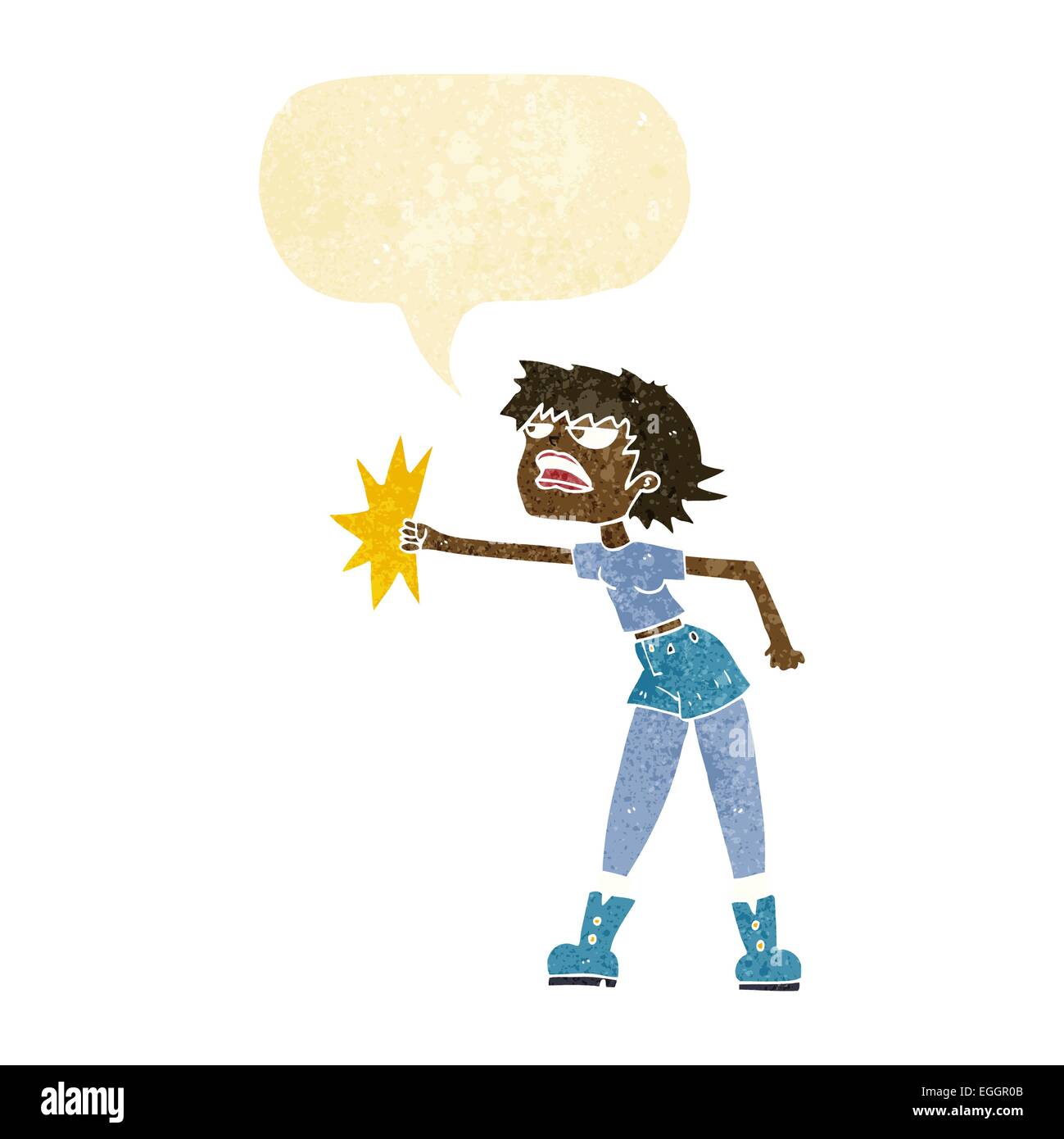 cartoon woman punching with speech bubble Stock Vector Image & Art - Alamy