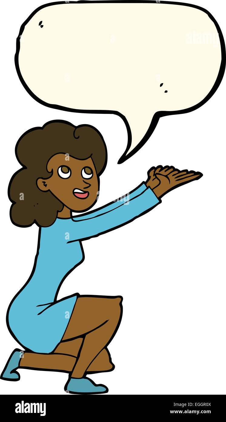 cartoon woman presentation gesture with speech bubble Stock Vector ...