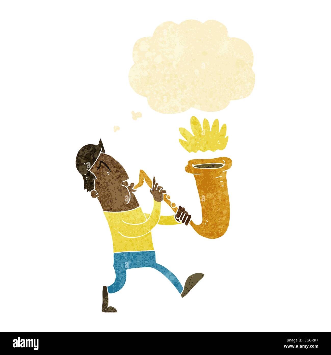 cartoon man blowing saxophone with thought bubble Stock Vector Image ...