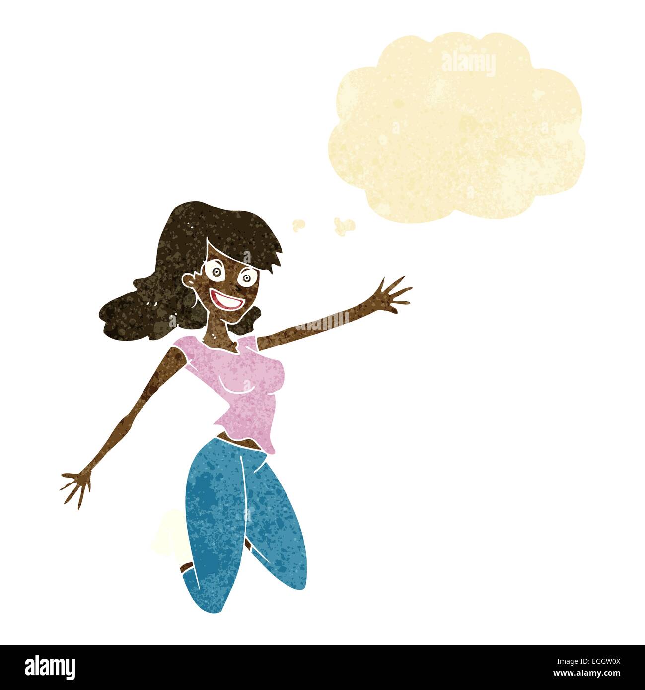 cartoon jumping woman with thought bubble Stock Vector Image & Art - Alamy