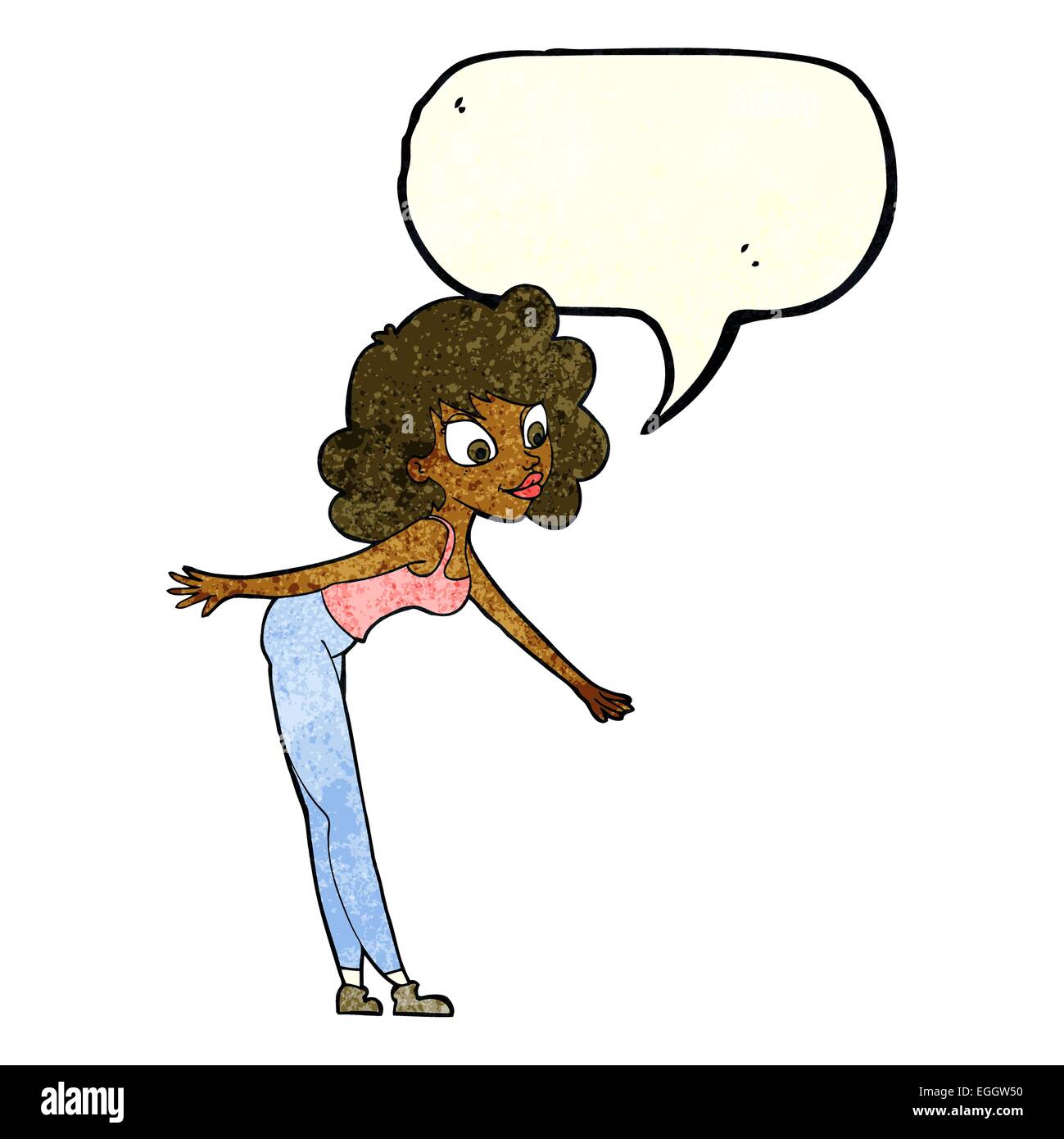 cartoon woman reaching to pick something up with speech bubble Stock ...