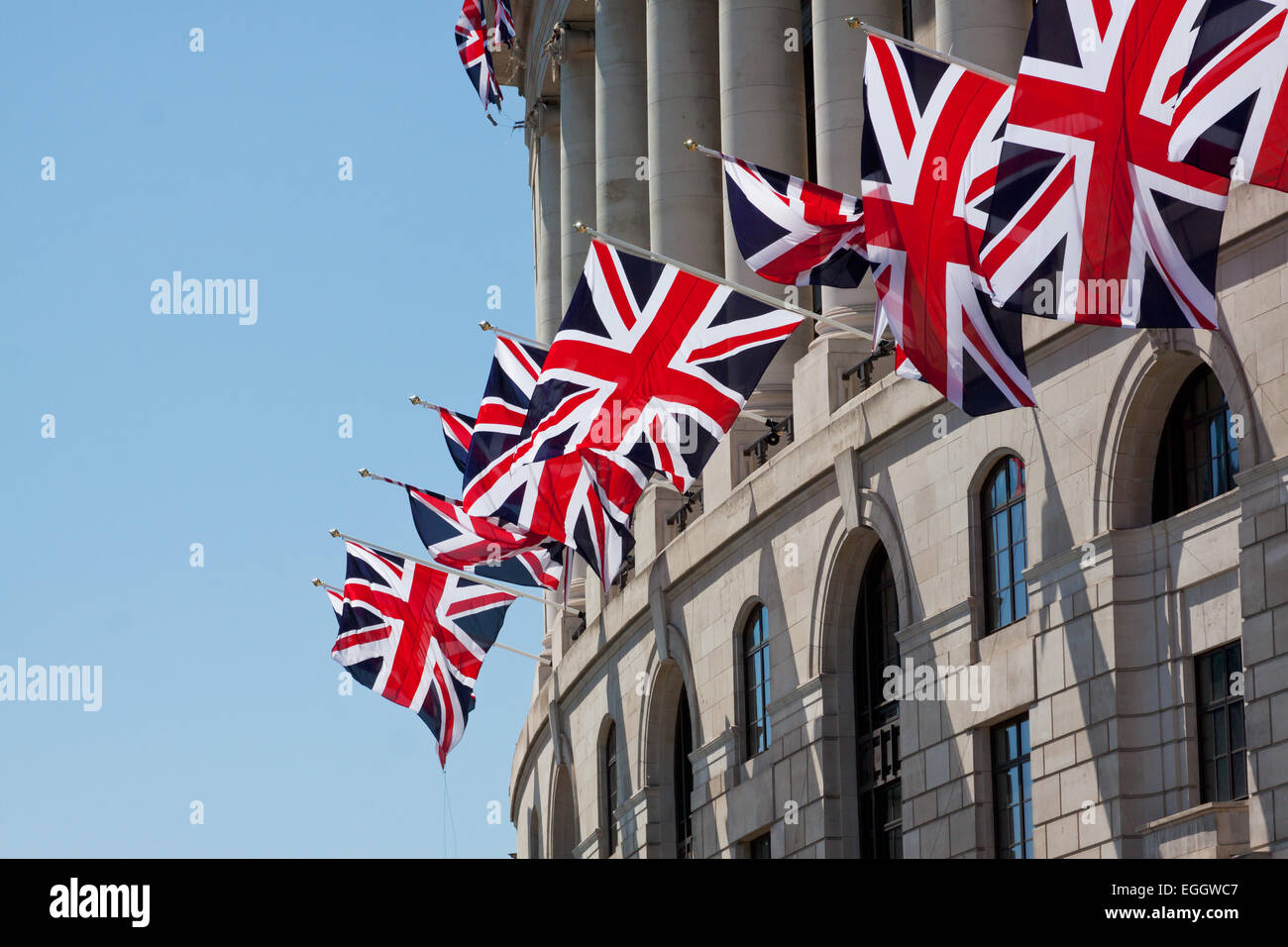 London building decorated with Union Jack flags Stock Photo - Alamy
