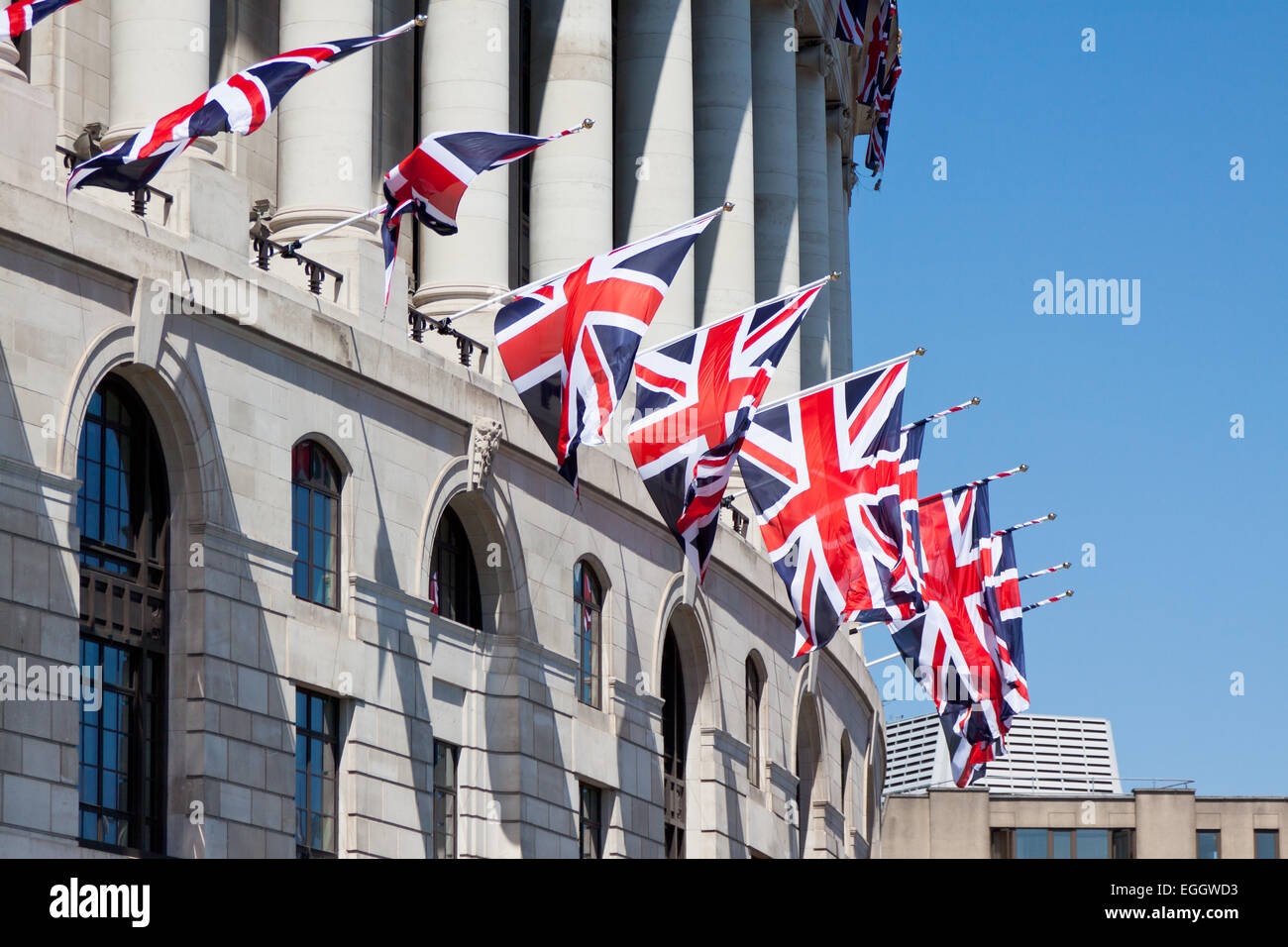 London building decorated with Union Jack flags Stock Photo - Alamy