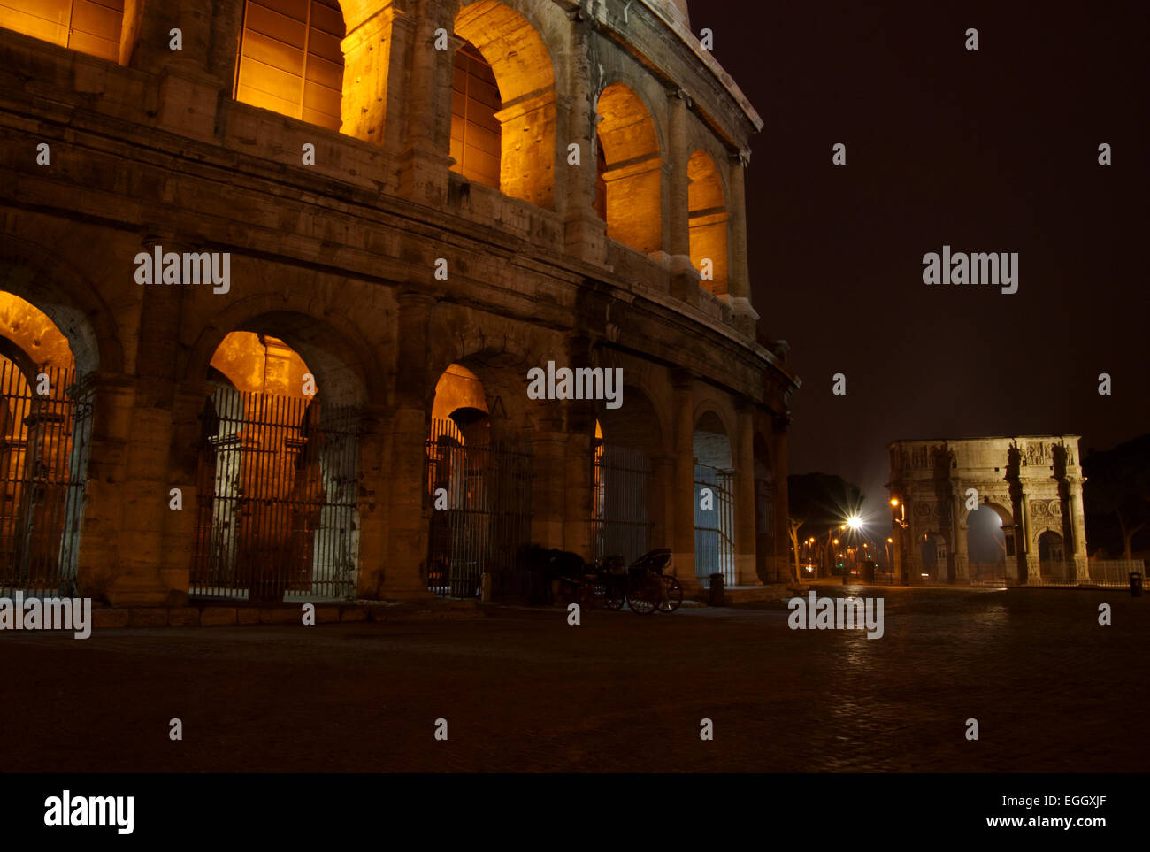 The Roman Coliseum at night. A picture of the great amphitheater just ...