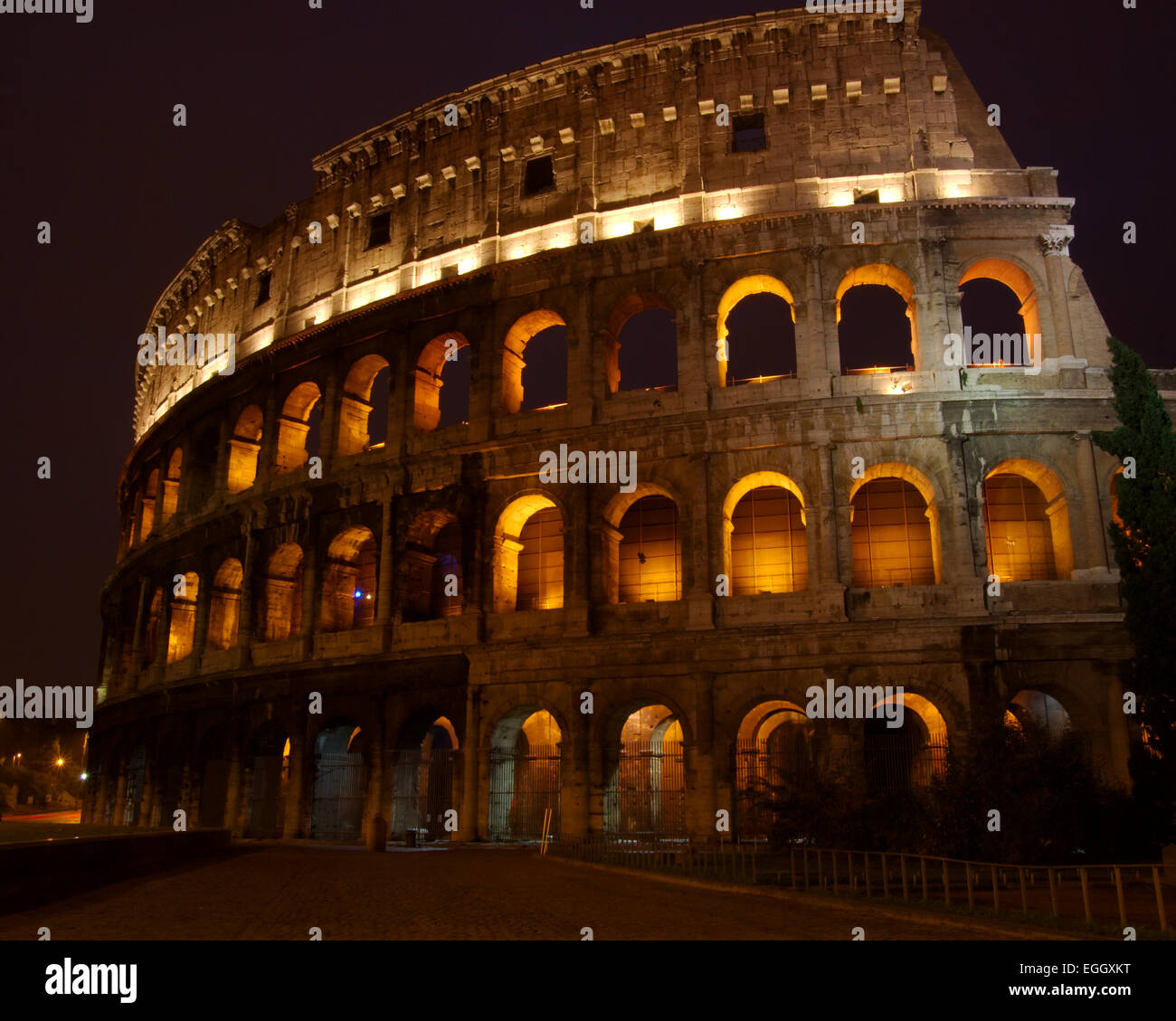 The Roman Coliseum at night. A picture of the great amphitheater just ...