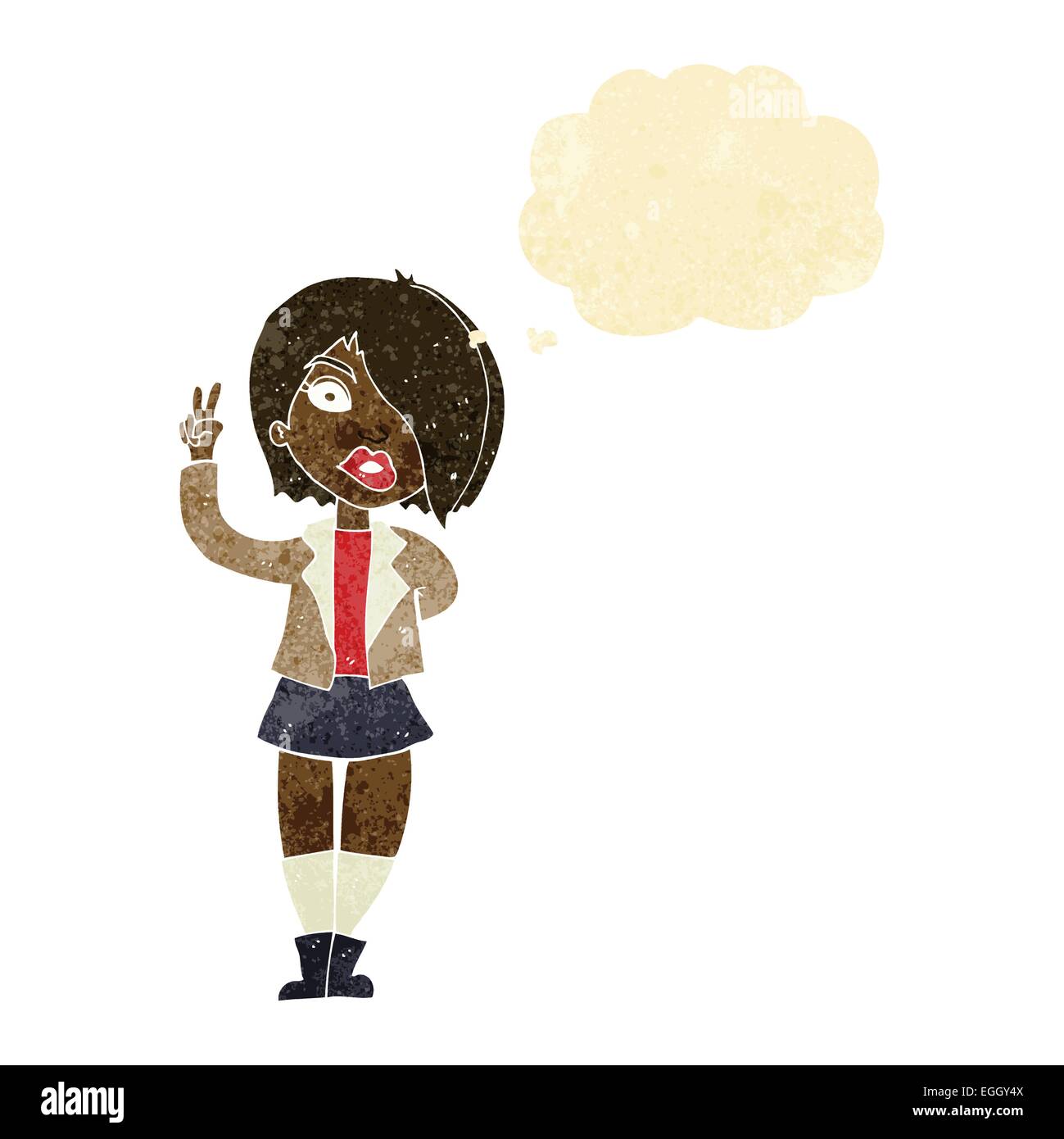 cartoon cool girl giving peace sign with thought bubble Stock Vector ...