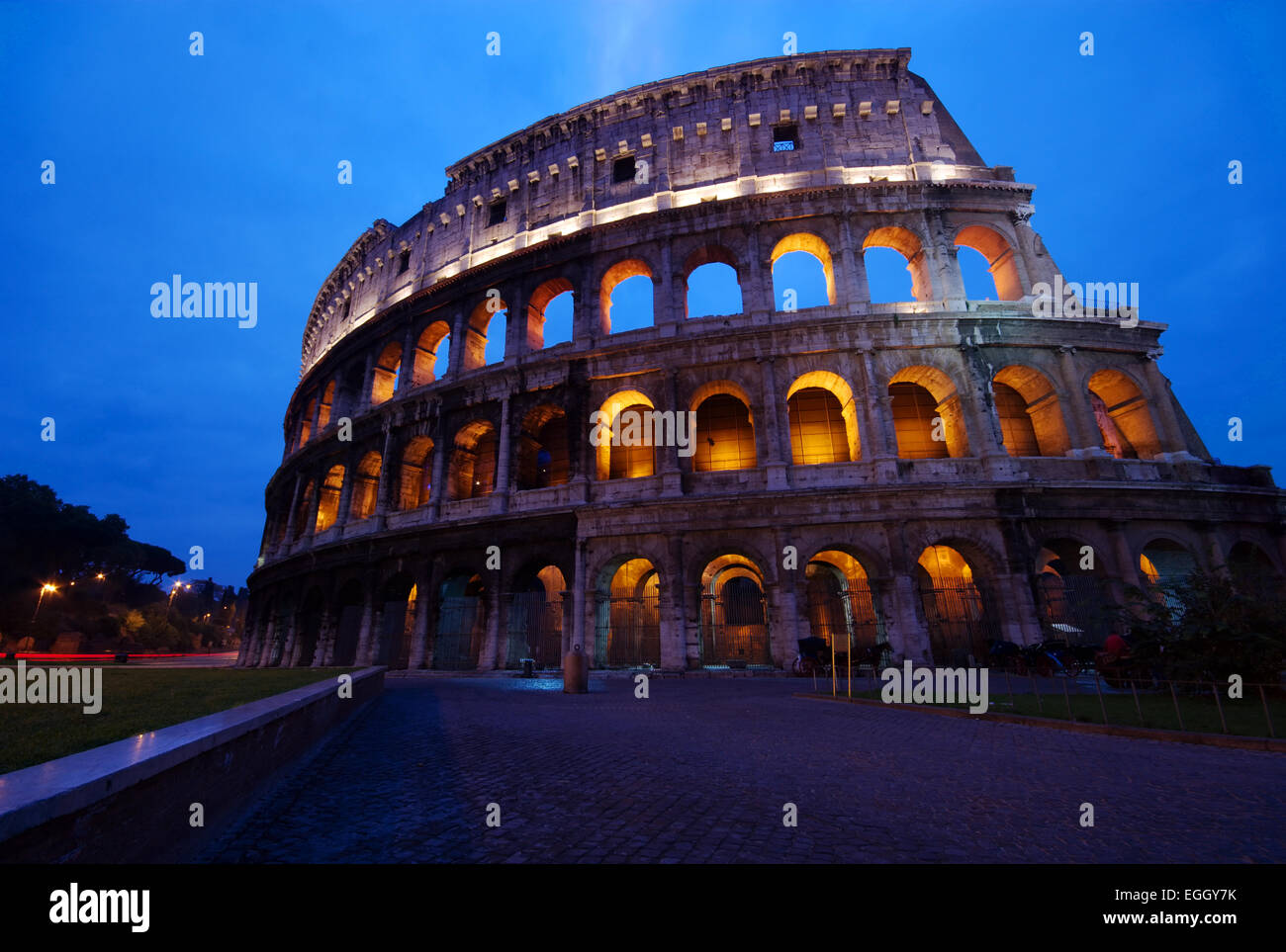 The Roman Coliseum at night. A picture of the great amphitheater just ...