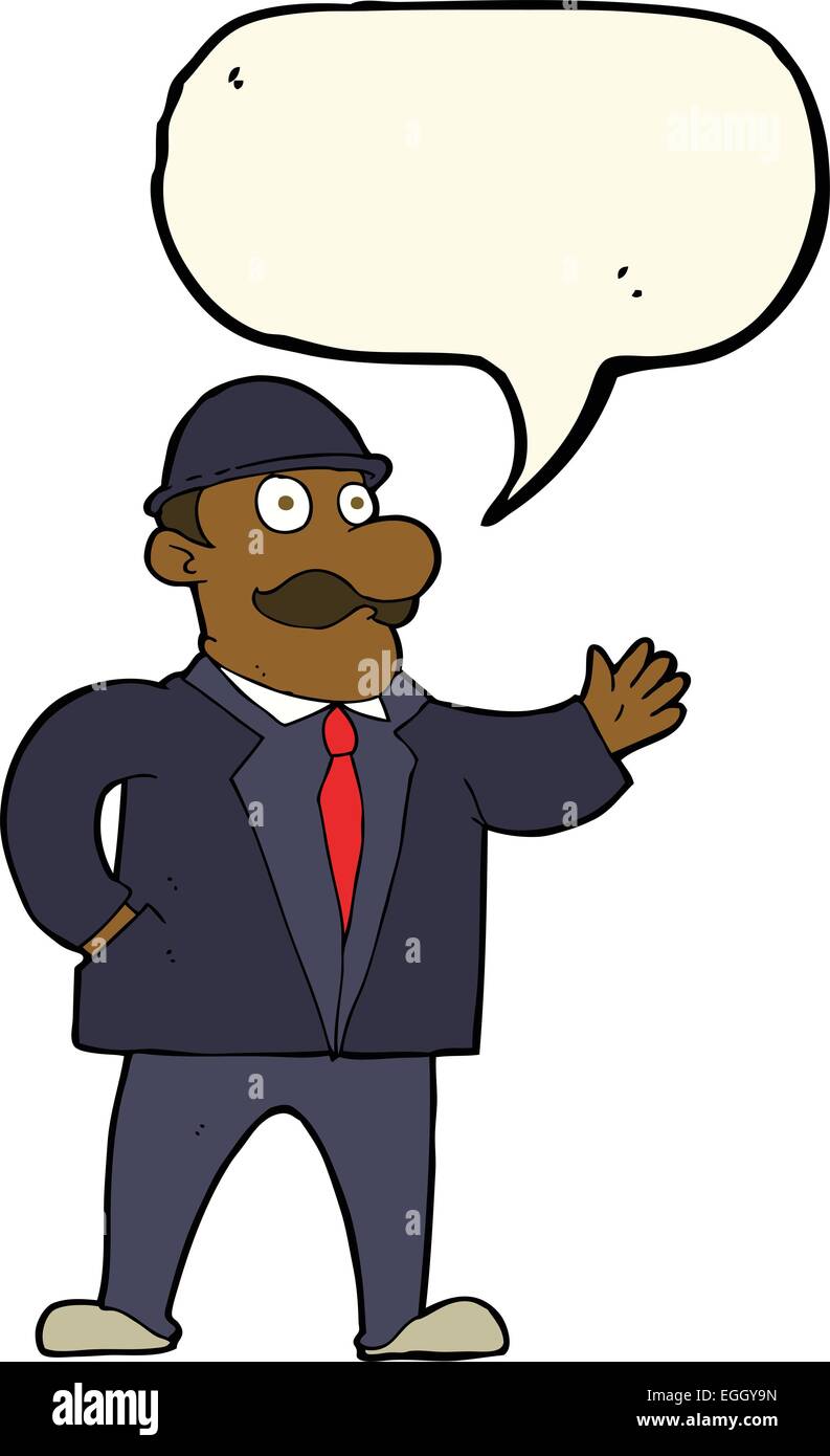 cartoon sensible business man in bowler hat with speech bubble Stock ...