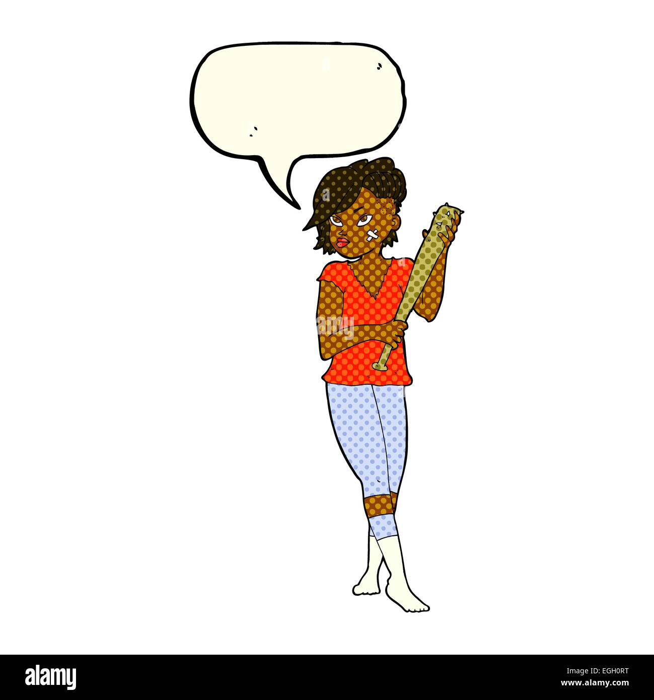 cartoon pretty punk girl with baseball bat with speech bubble Stock ...
