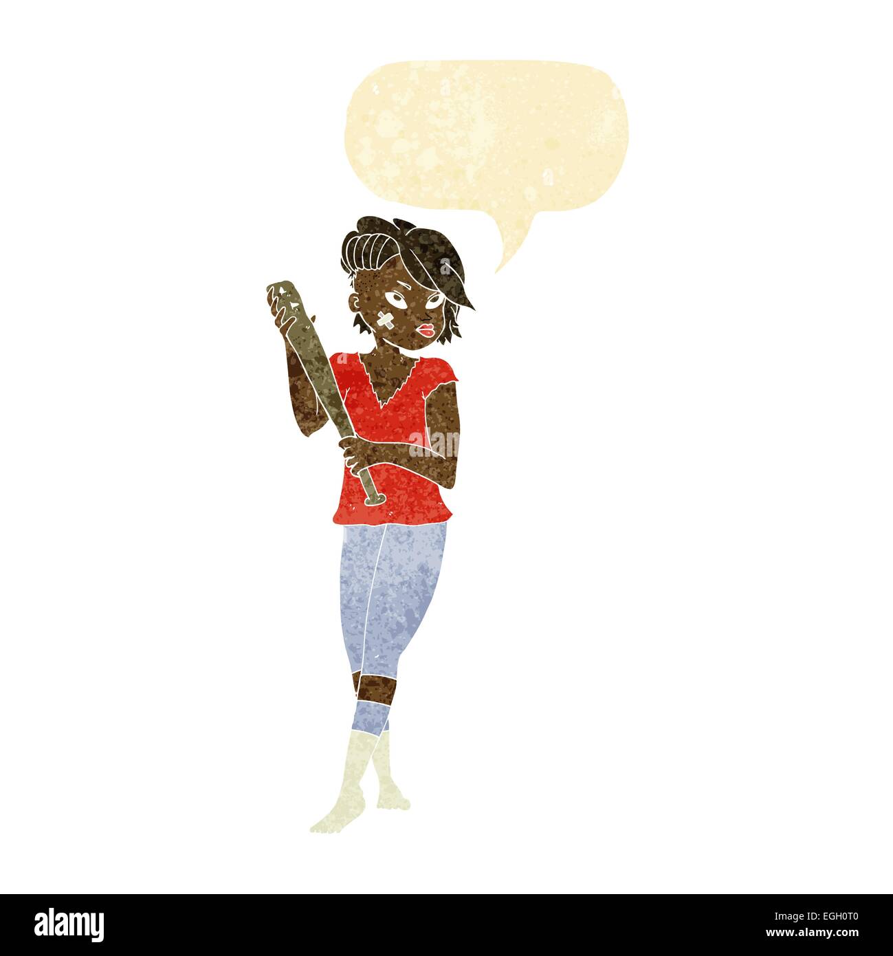 cartoon pretty punk girl with baseball bat with speech bubble Stock ...